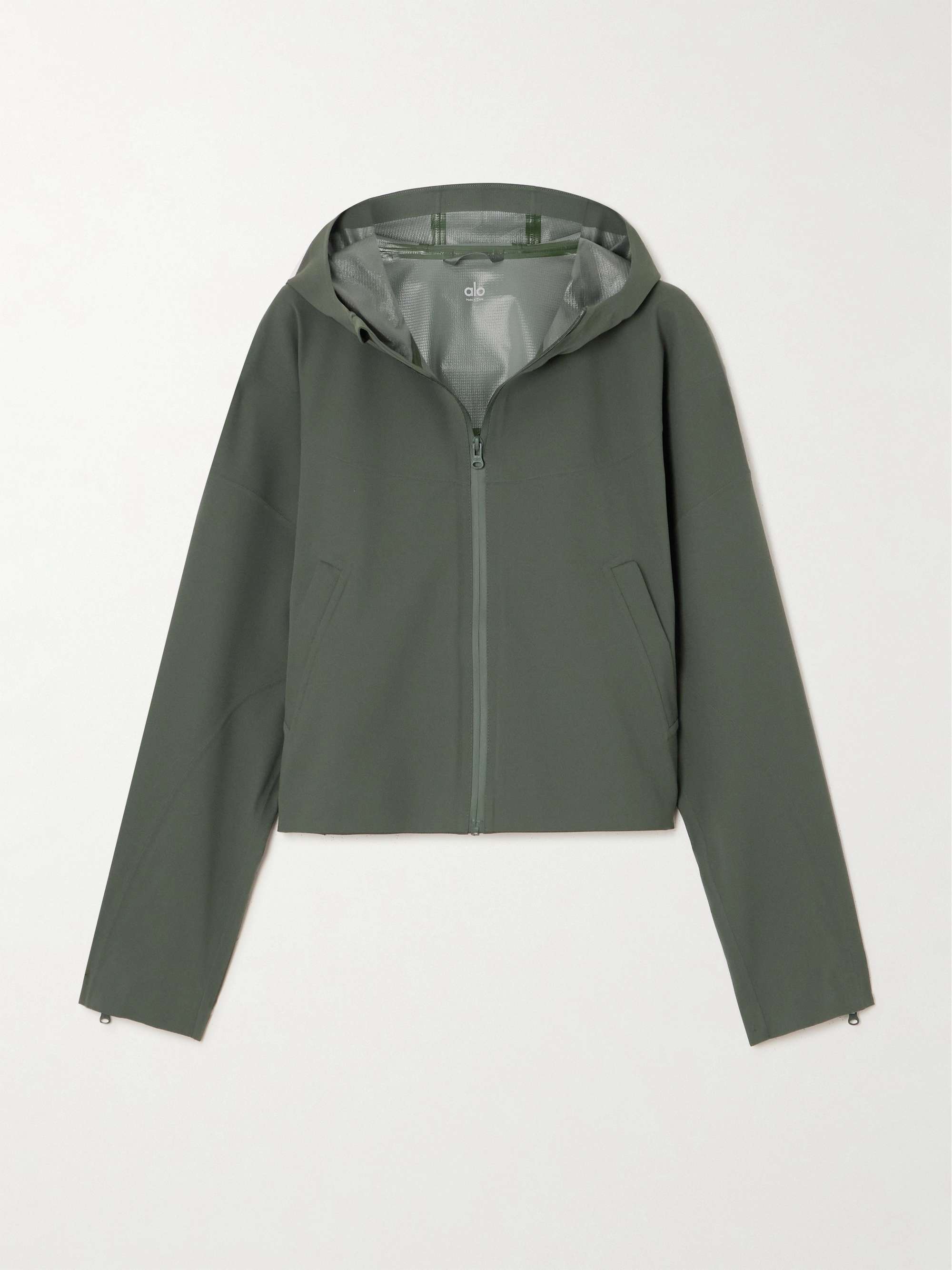 Alo Yoga Rain Or Shine Stretch Recycled-Ripstop Hooded Jacket In