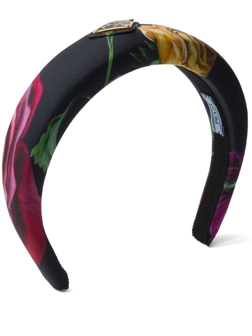 Prada Logo-Appliqué Floral-Print Headband - Black | Editorialist display picture 2