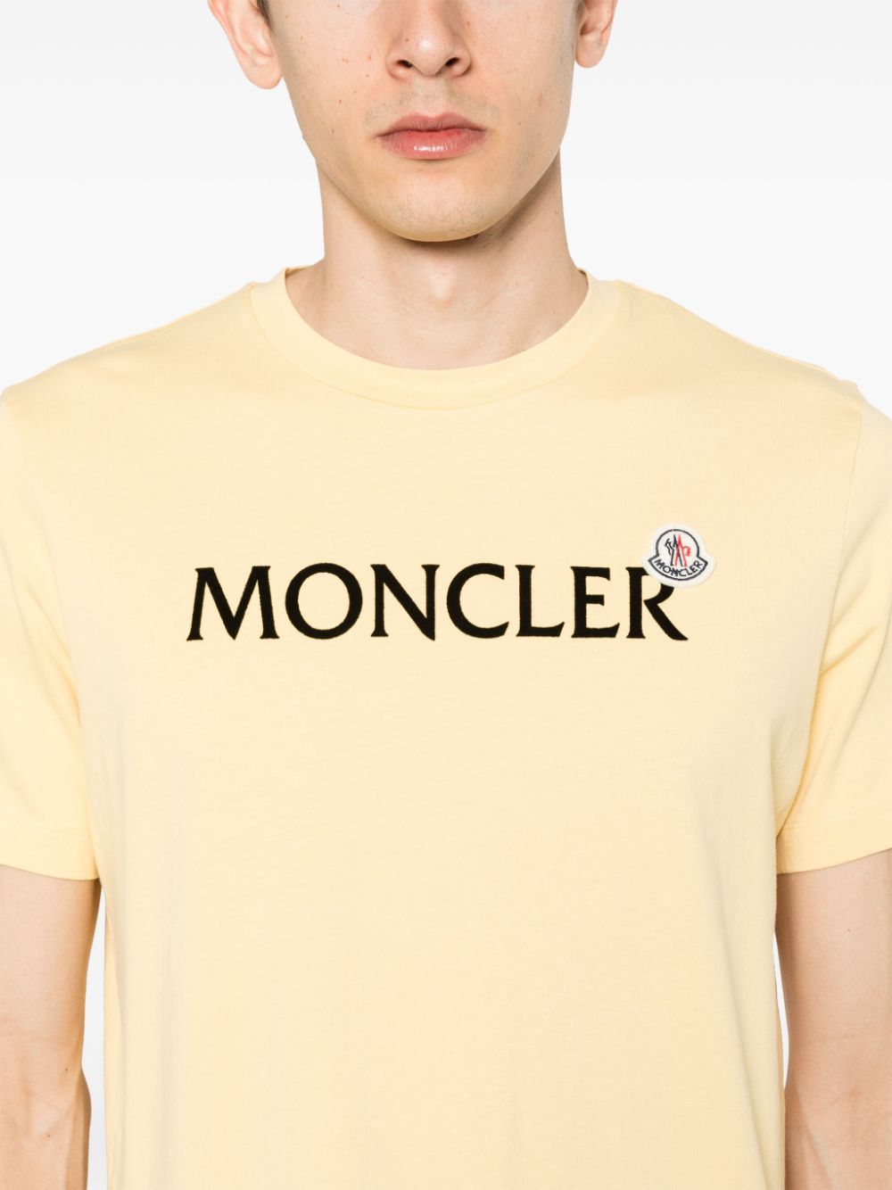Moncler Flocked-Logo Cotton T-Shirt - Yellow | Editorialist