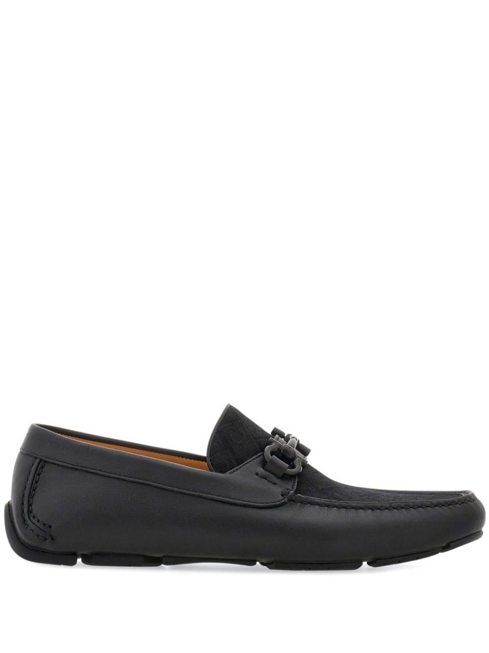 FERRAGAMO Black Leather Logo Horse Bit Slip-on Driver Moccasin Flat Loafers 9 Salvatore Ferragamo Men main image 2
