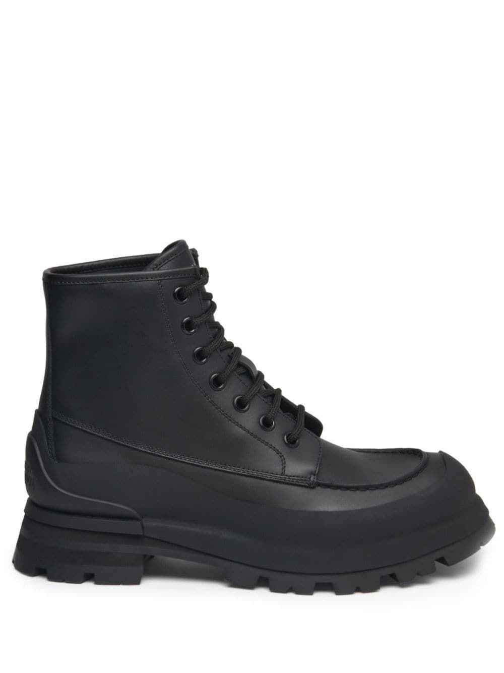 Alexander Mcqueen Wander Lace-Up Leather Boots In Black 70% Off