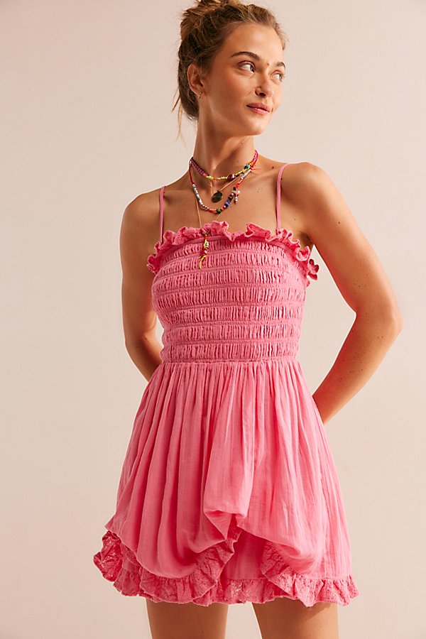 Haut Croppé Free People – Smocked, Manches Bouffantes, Rose Fard à Joues (XS)
