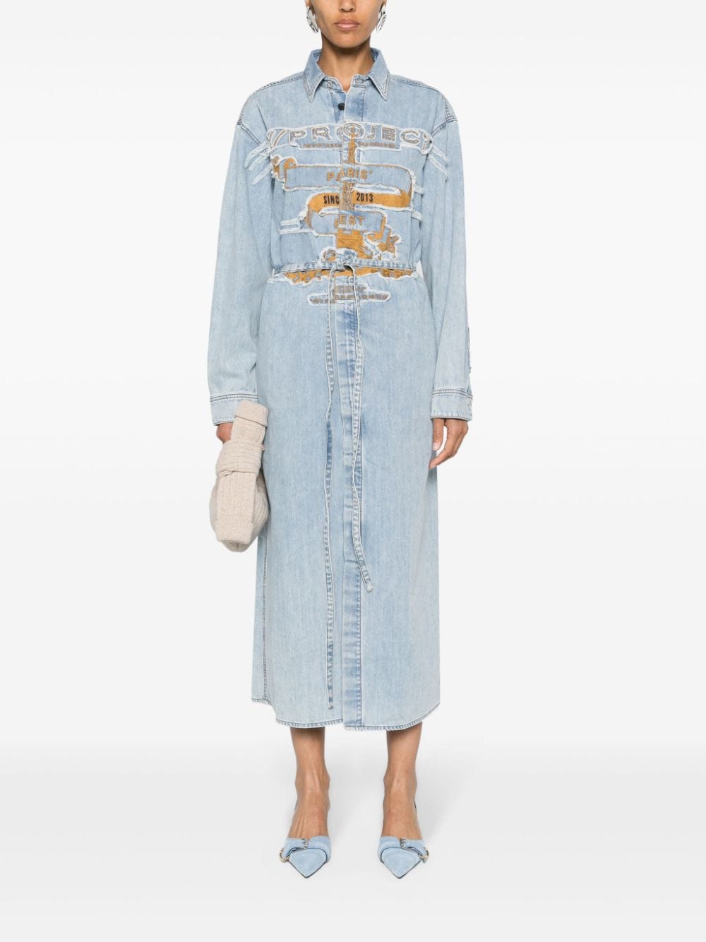 Y/PROJECT Y/Project Logo-Embroidered Denim Shirt Dress