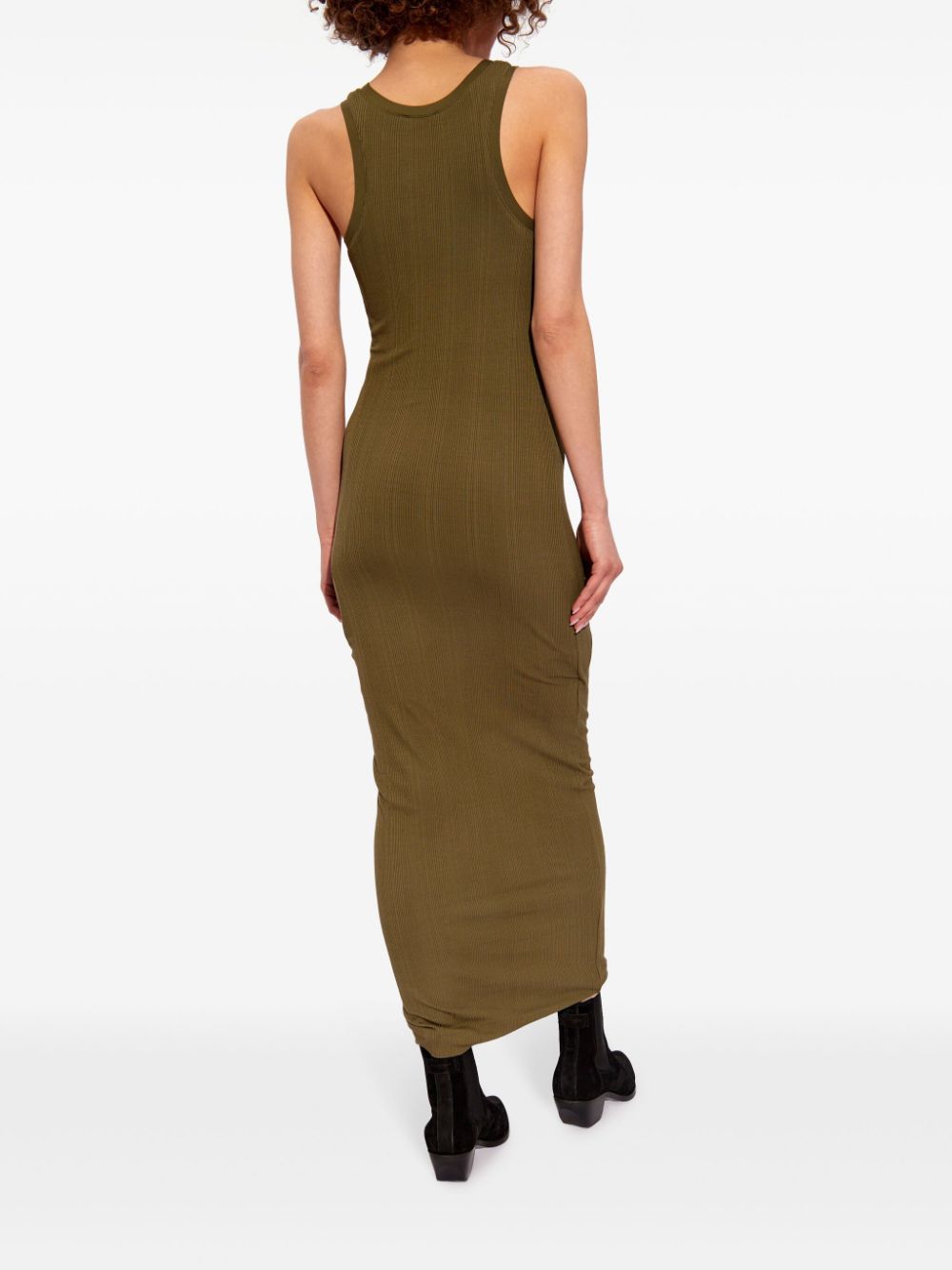 ribbed modal maxi dress in khaki green Ribbed Mock Neck Side Slit Sleeveless Bodycon Maxi Dress