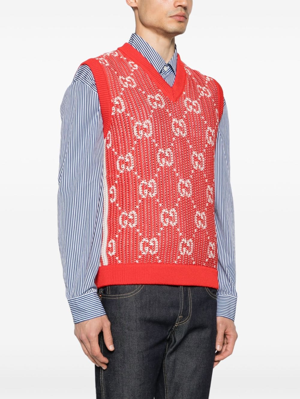 Gucci Gg Jacquard Knitted Vest - Red | Editorialist