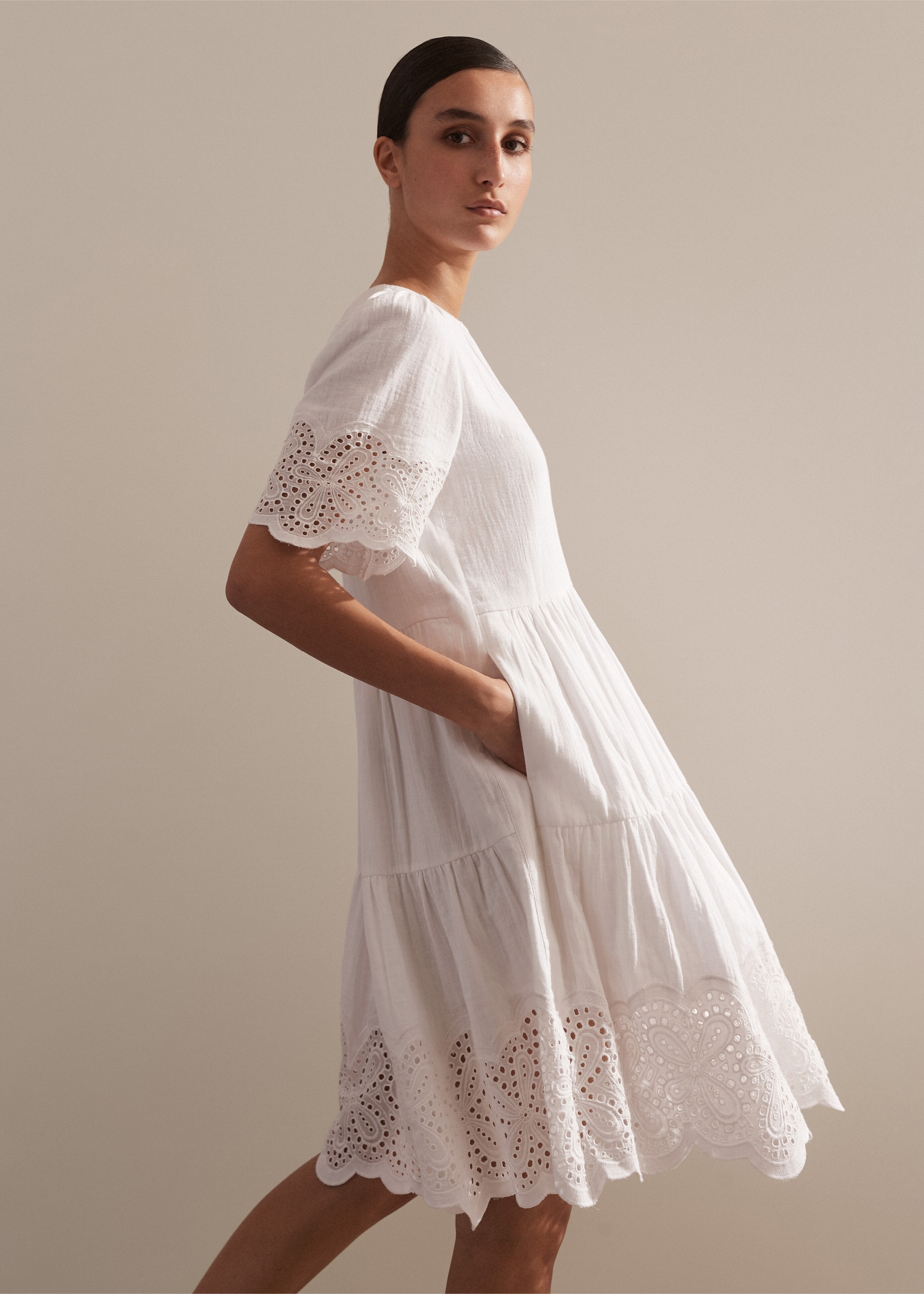 cheesecloth broderie short swing dress belt Me+Em Cheesecloth Broderie Short Swing Dress + Belt In Soft White - 30% Off