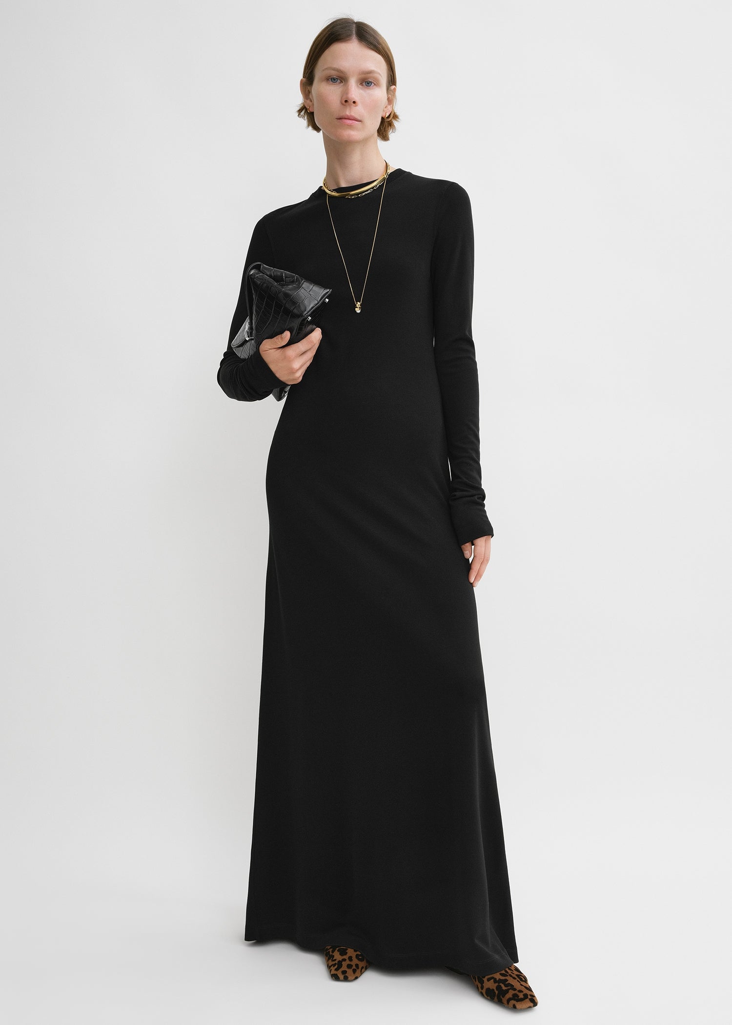 Toteme Long-Sleeve Jersey Dress - Black - 30% Off | Editorialist