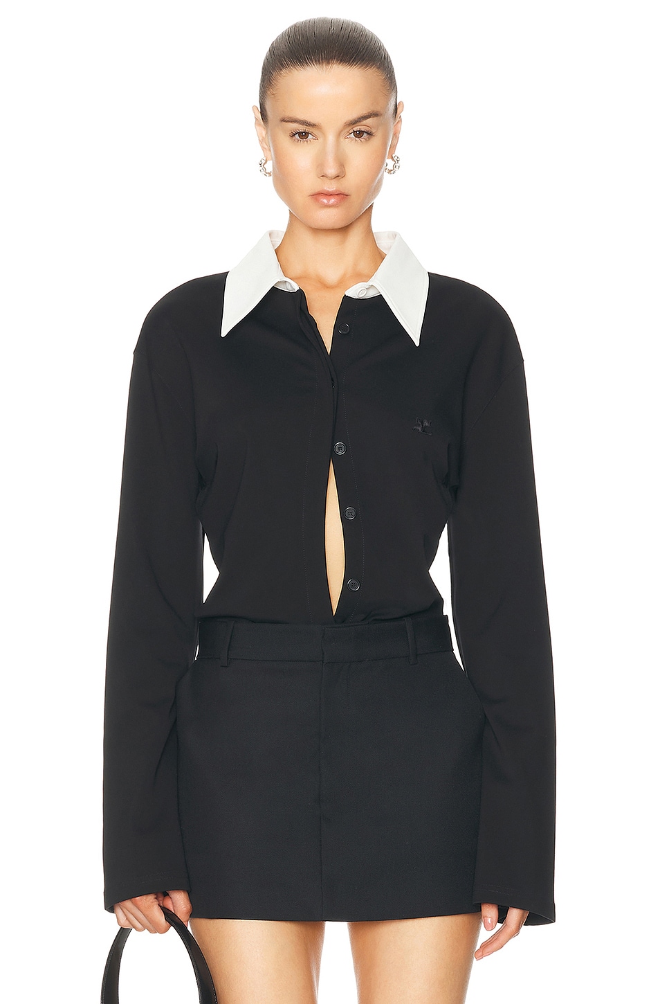 Courreges Drop Jersey Shirt Bodysuit In Black - 64% Off | Editorialist