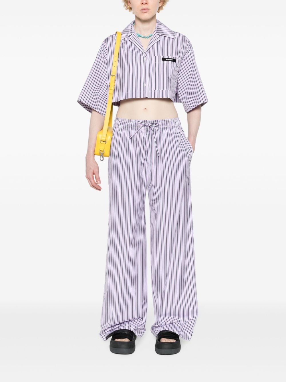 PALM ANGELS Palm Angels Logo-Tag Cropped Striped Shirt
