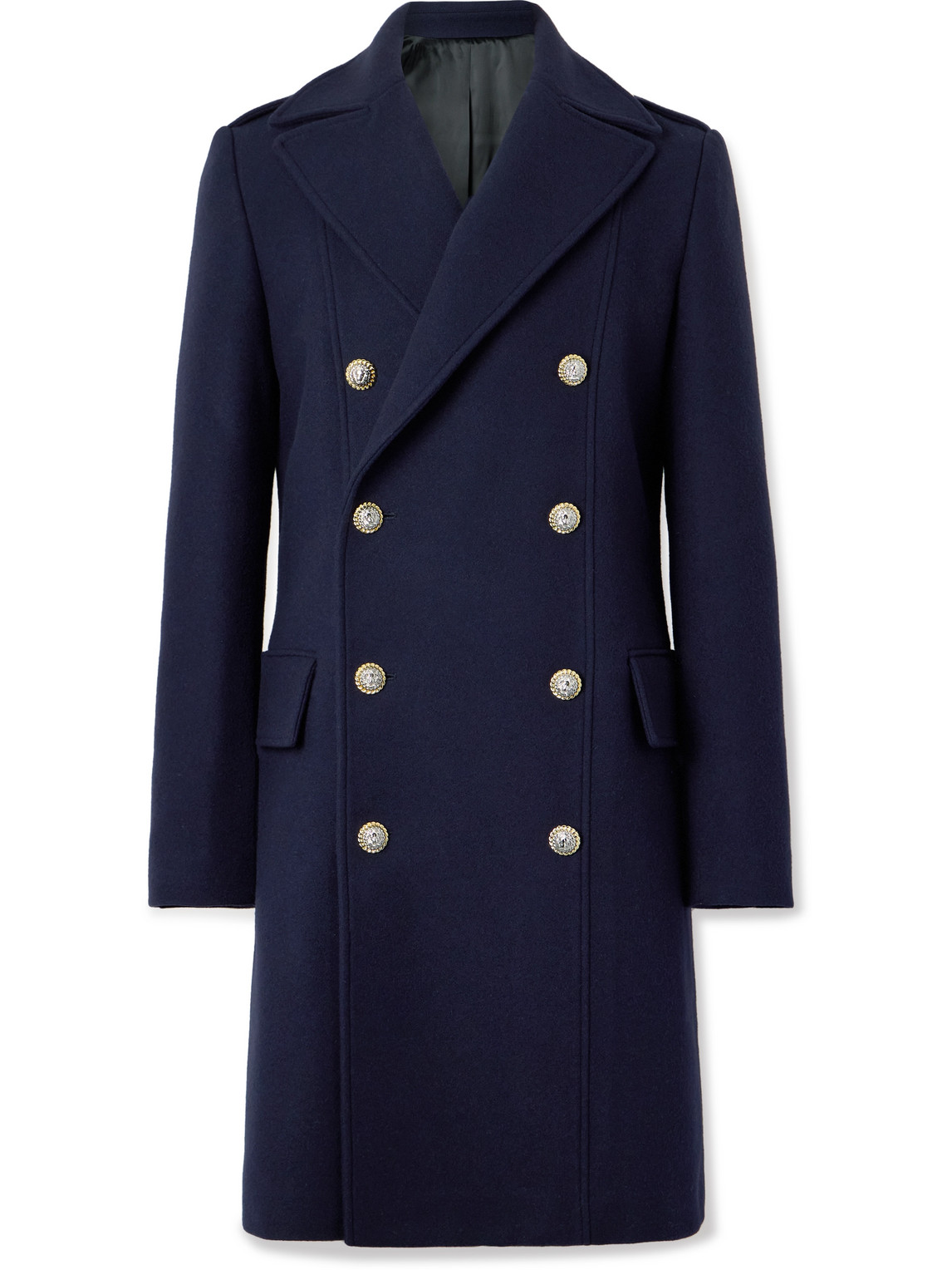 Balmain Double-Breasted Wool-Blend Felt Coat In Blue - 60% Off ...