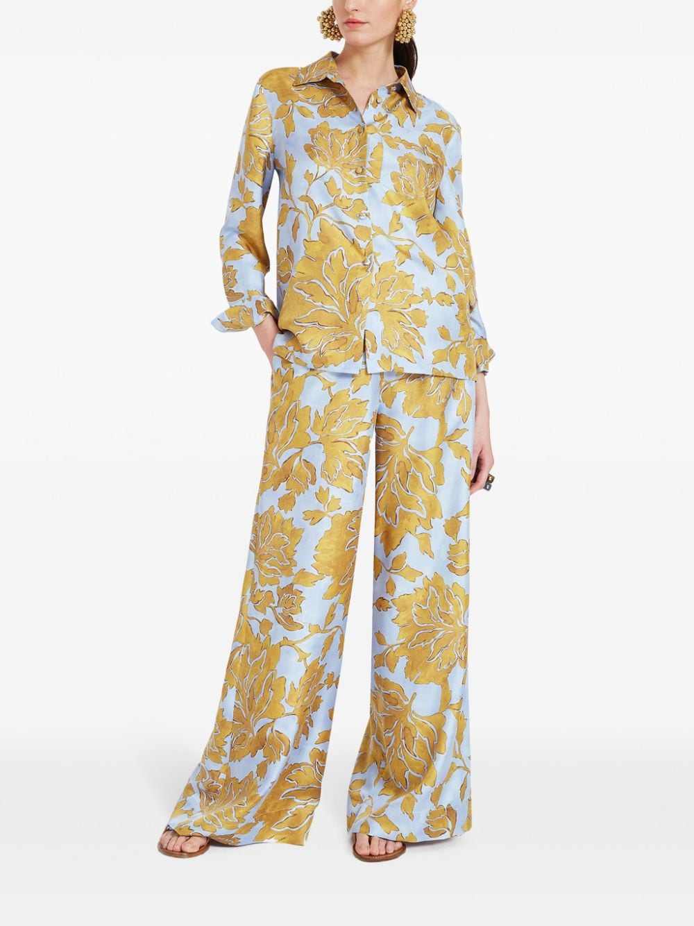 LA DOUBLEJ La DoubleJ Floral-Print Silk Palazzo Pants