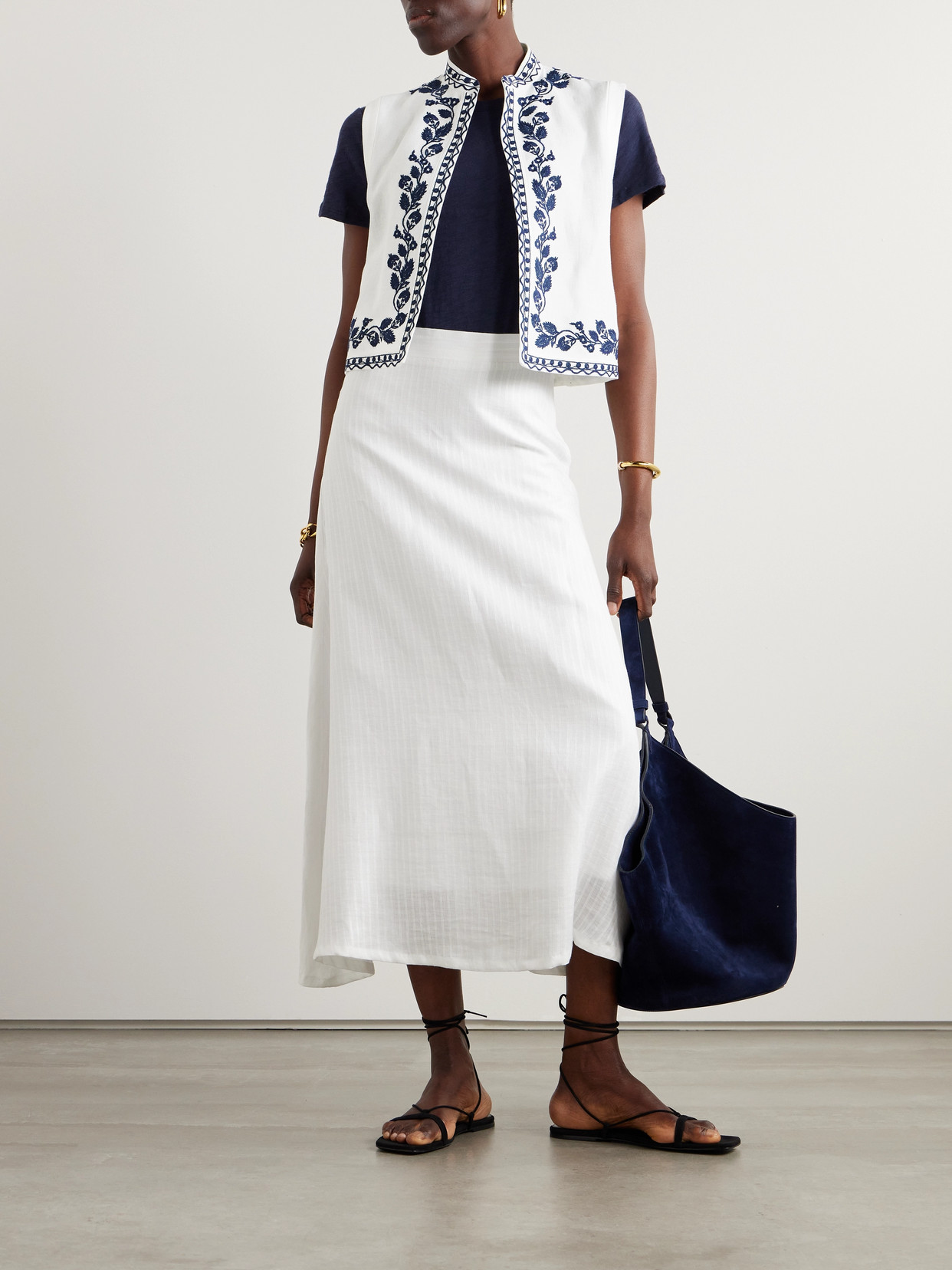 LORO PIANA Loro Piana Dabney Embroidered Linen Vest