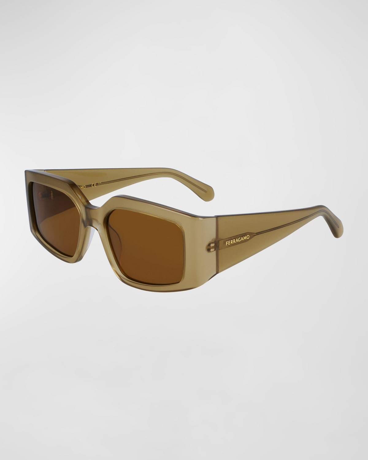 Ferragamo Micro-Logo Acetate Rectangle Sunglasses     (Color: Opaline olive) Ferragamo Acetate Rectangle Sunglasses - Opaline Olive  main image 4