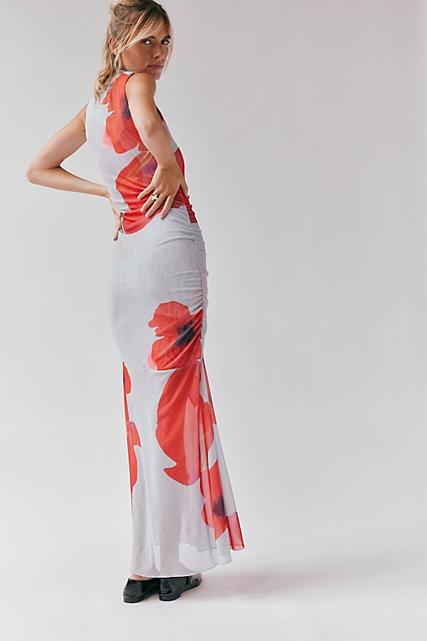 Saemdi Red Floral Mesh Maxi Dress In Red/Blue - 65% Off | Editorialist