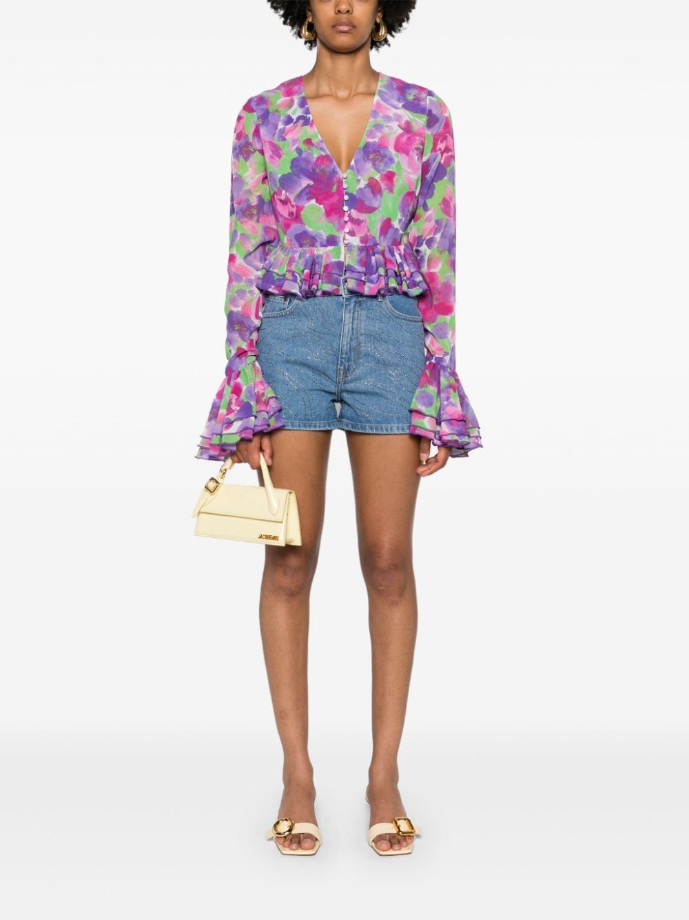 ROTATE BY BIRGER CHRISTENSEN ROTATE BIRGER CHRISTENSEN Floral-Print Cropped Blouse