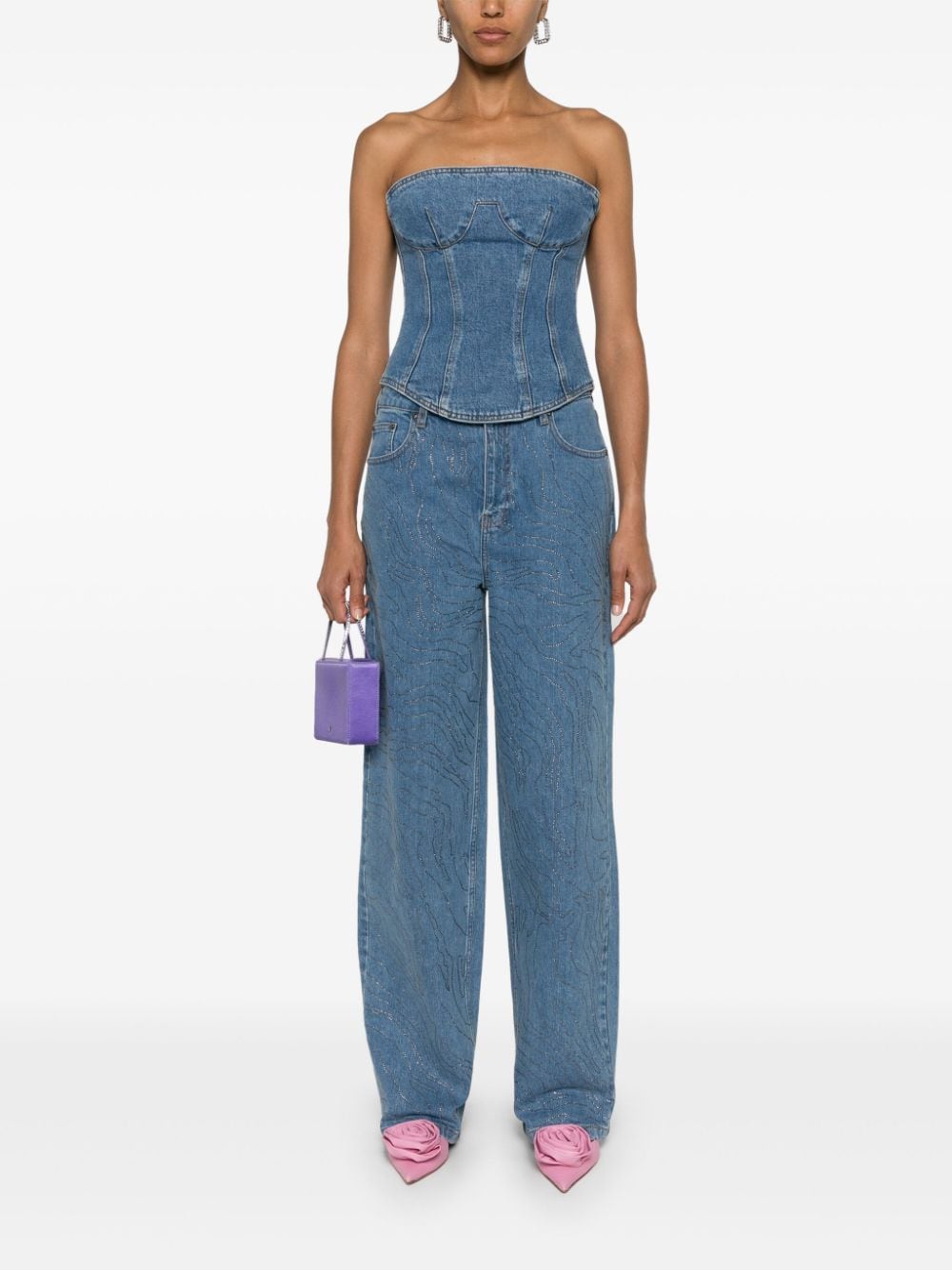 ROTATE BY BIRGER CHRISTENSEN ROTATE BIRGER CHRISTENSEN Rhinestone-Embellished Wide-Leg Jeans
