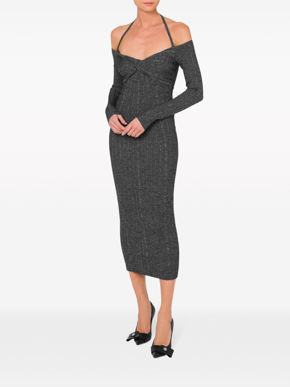 MOSCHINO MOSCHINO JEANS Off-Shoulder Ribbed Midi Dress