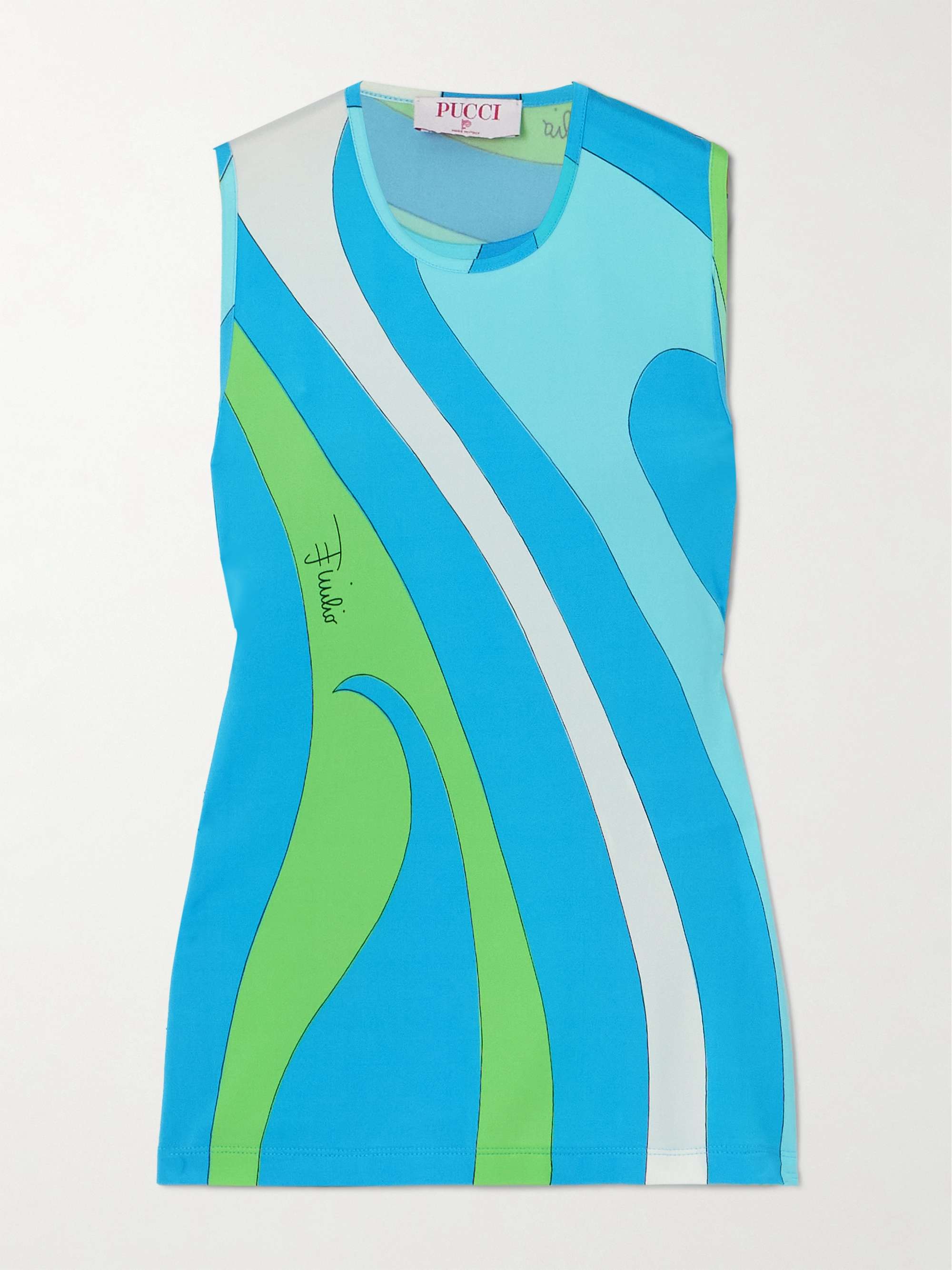 Emilio Pucci Printed Satin-Jersey Tank Top - Blue | Editorialist