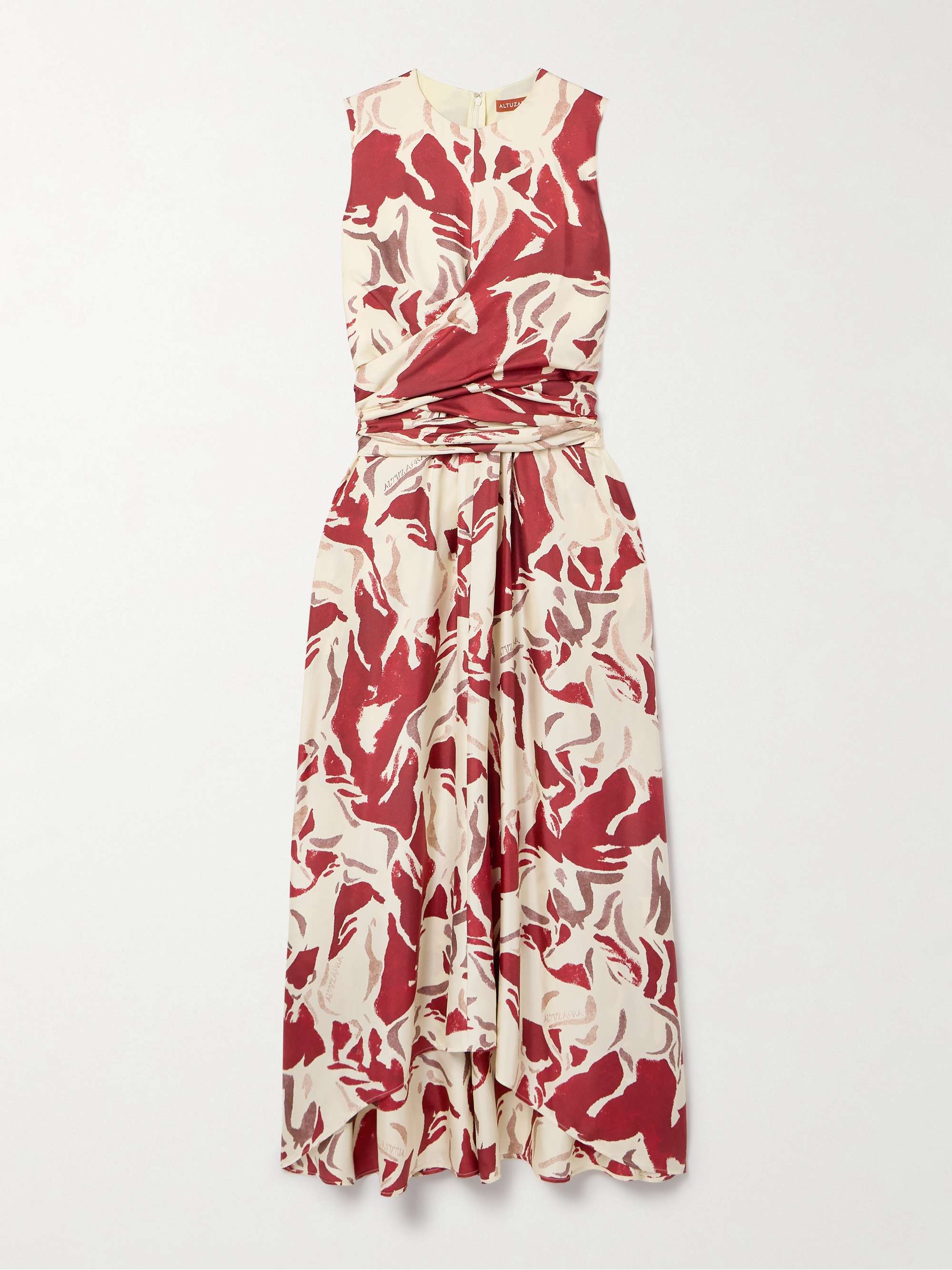 altuzarra silk dress Altuzarra Fragolina draped broderie anglaise-trimmed silk-satin midi dress - Women - Cream Dresses