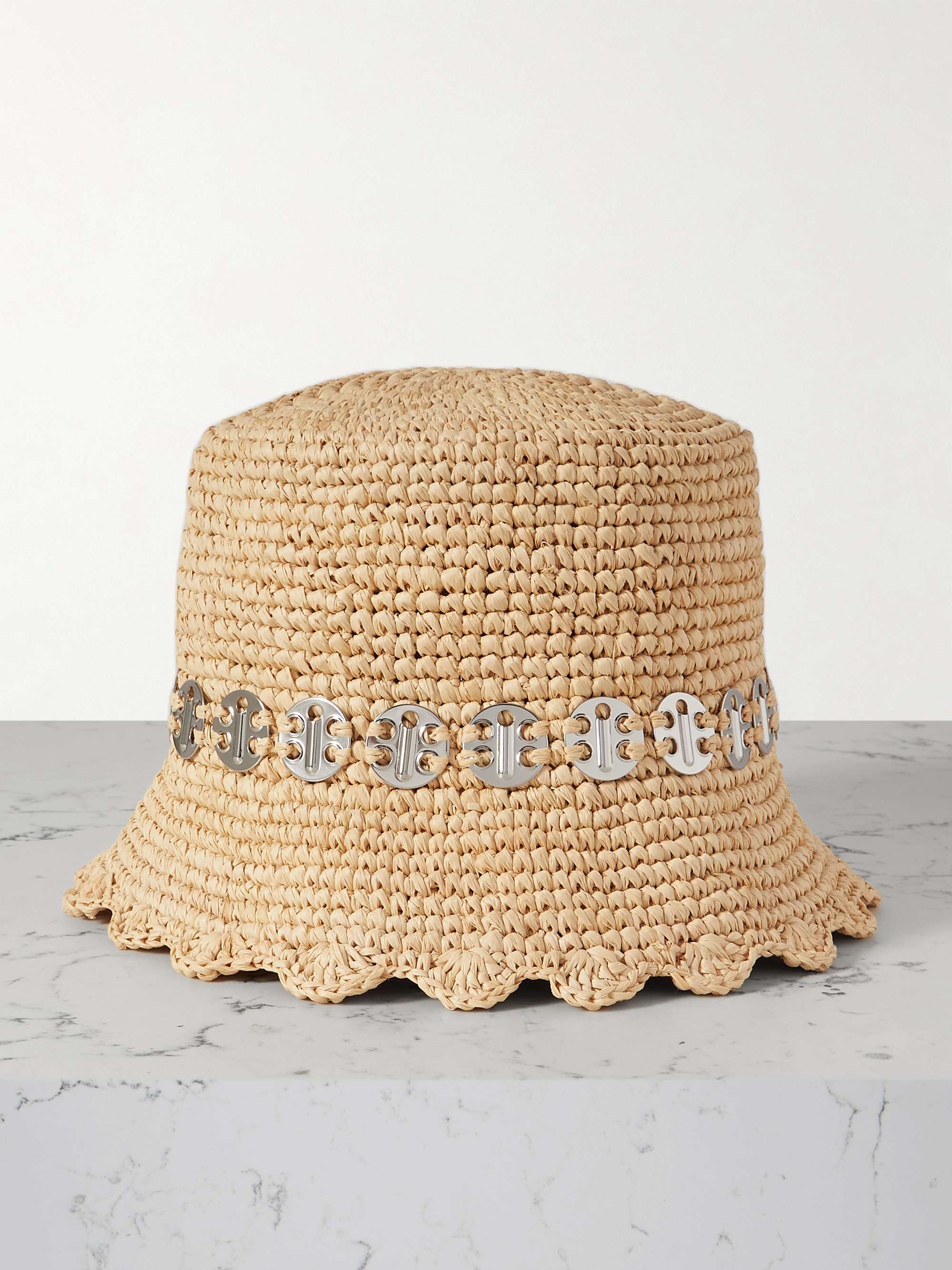 Rabanne Embellished Raffia Bucket Hat - Beige - 30% Off 