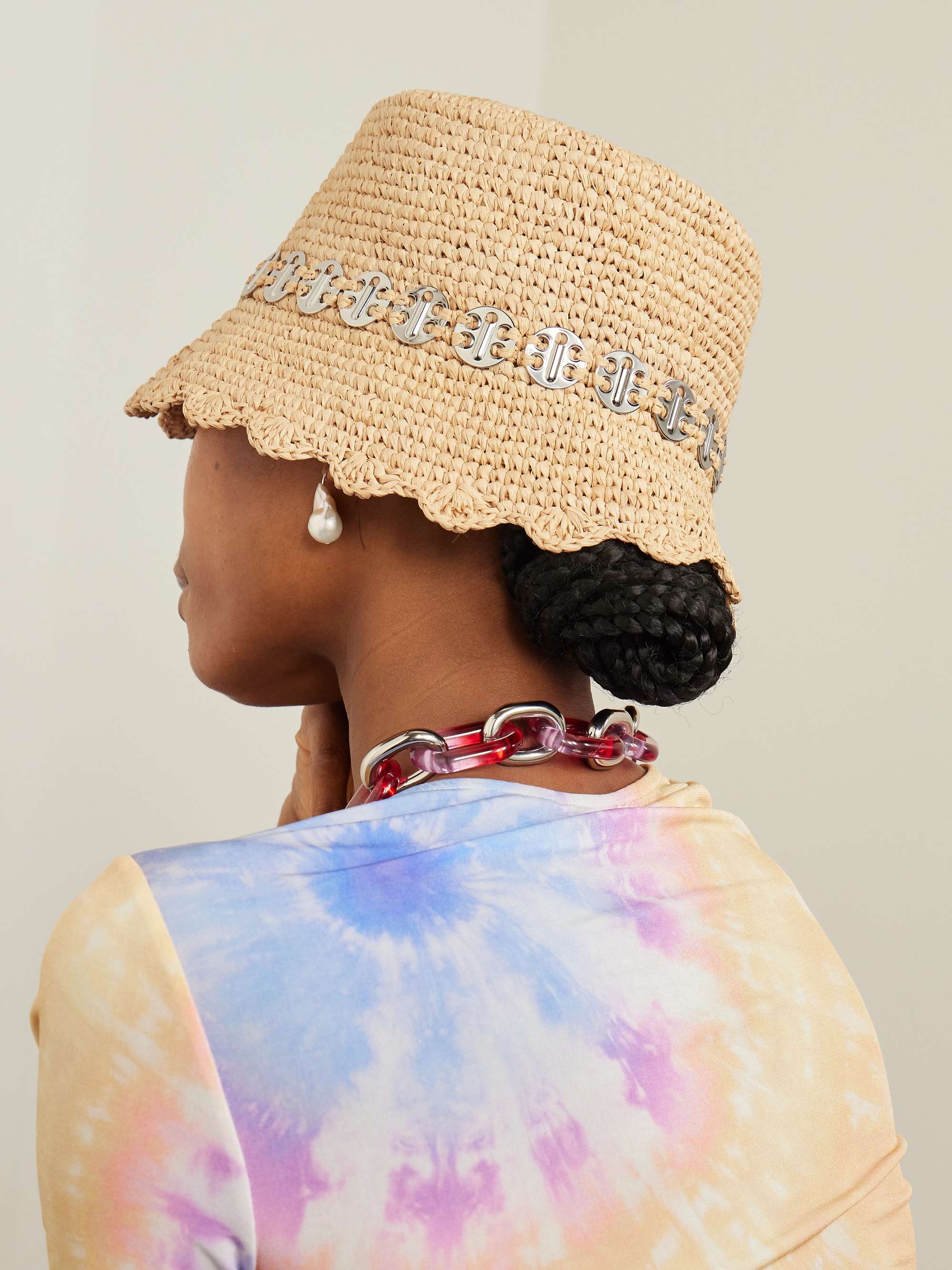 Paco Rabanne Embellished Bucket Hat Rabanne Embellished Raffia Bucket Hat - Beige - 30% Off  main image 2