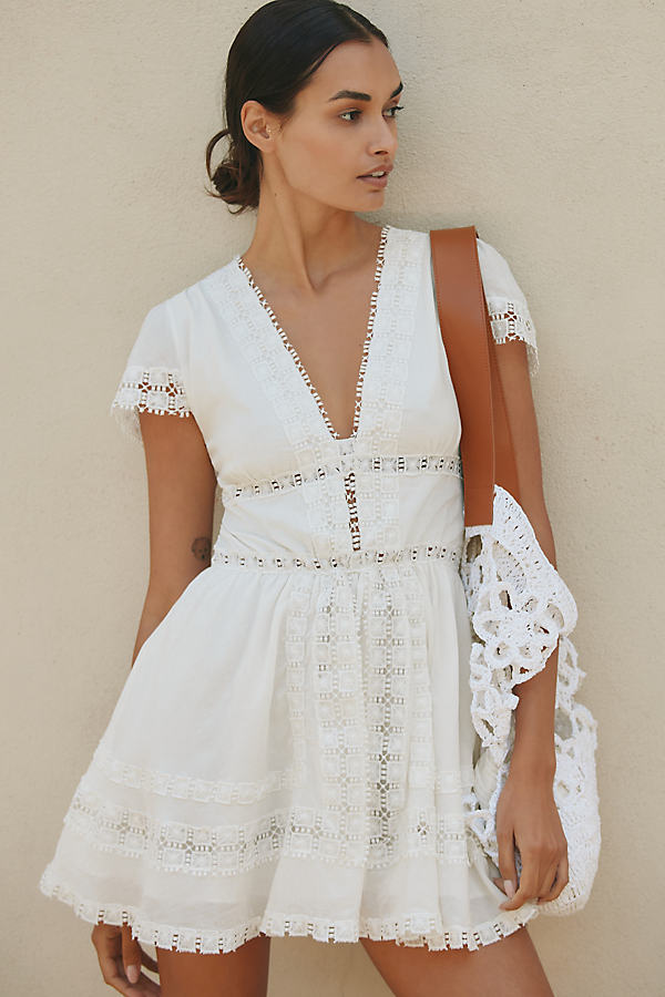 powell mini dress light blue Powell Embroidered Mini Dress | White | Womens