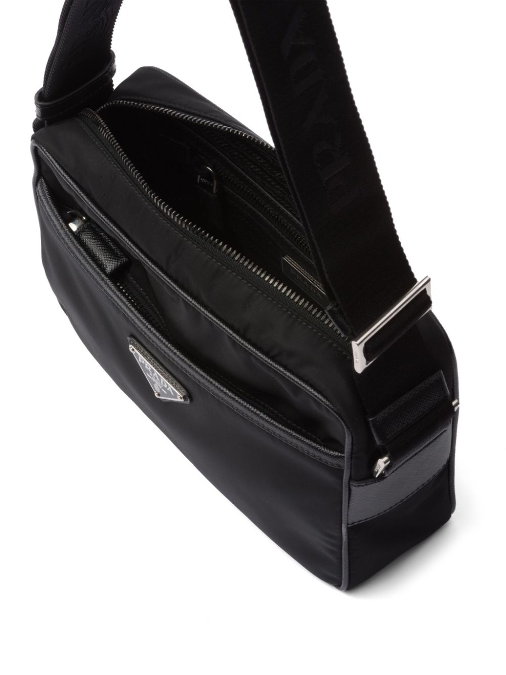 Prada Logo-Plaque Messenger Bag - Black | Editorialist