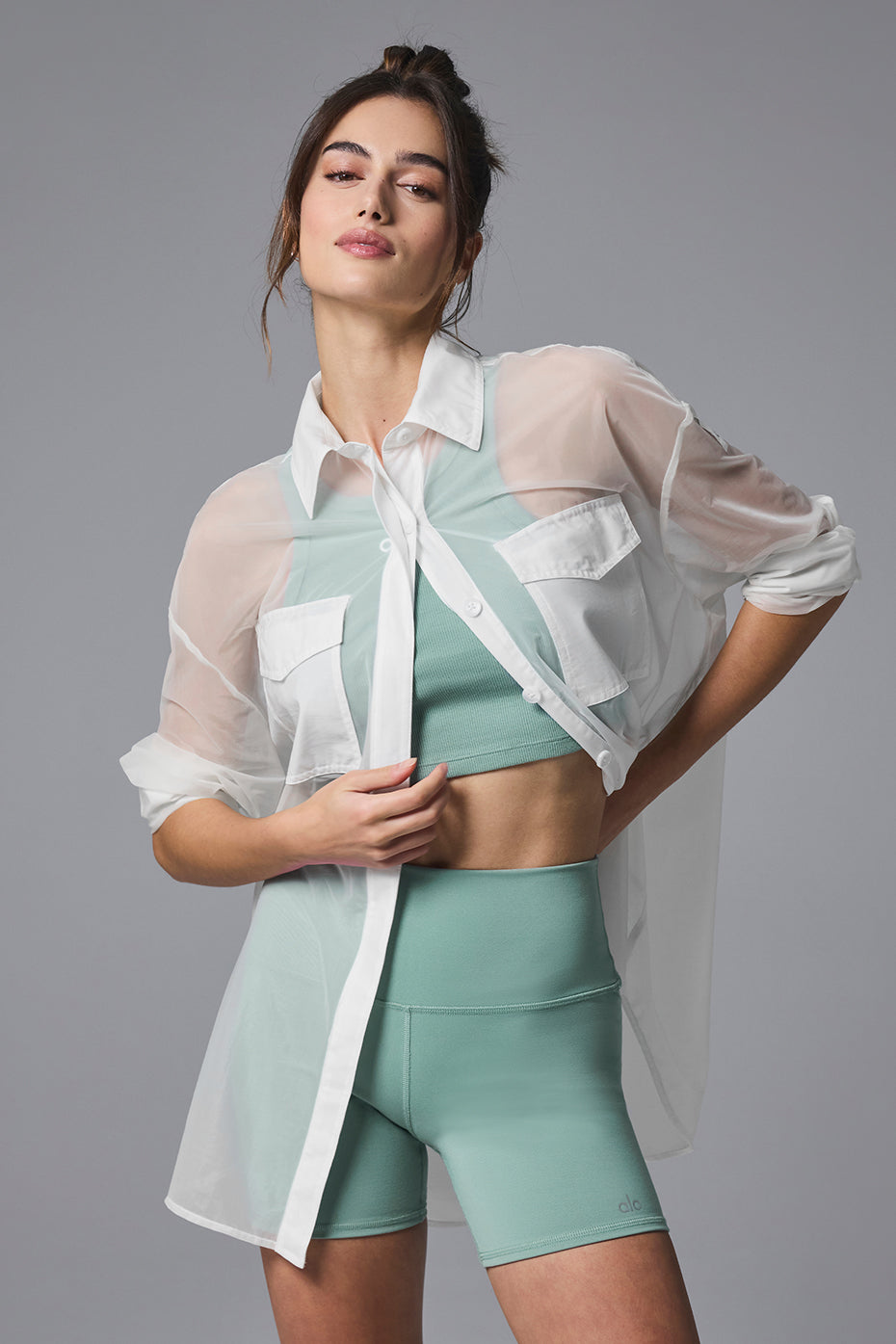 Alo Yoga Sheer Effusion Long Sleeve Top - White | Editorialist