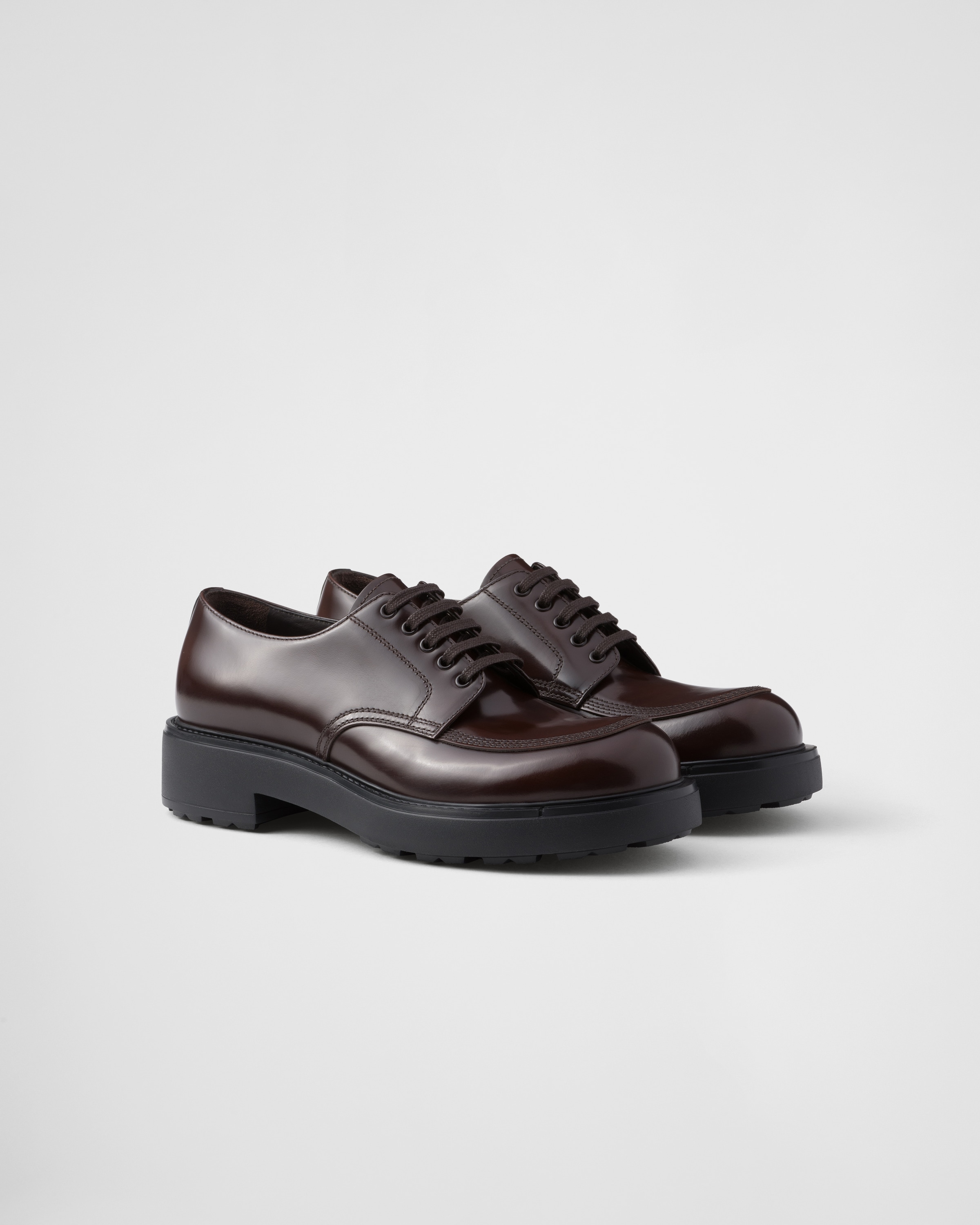 Prada Brushed Leather Derby Shoes - Sienna | Editorialist