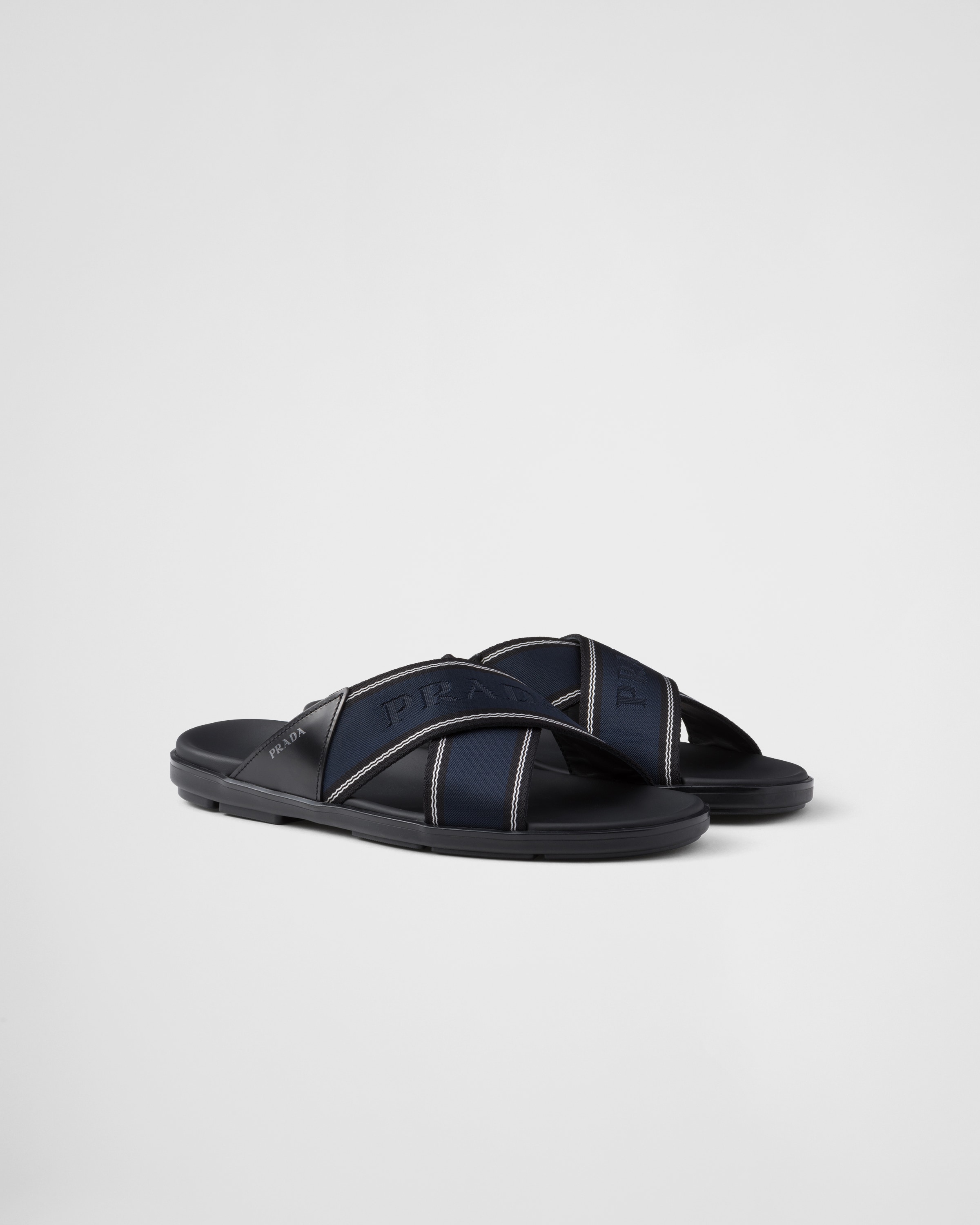Prada Black and Blue Logo Slides Prada Leather Colorblock Pattern Slides - Blue Sandals  main image 3