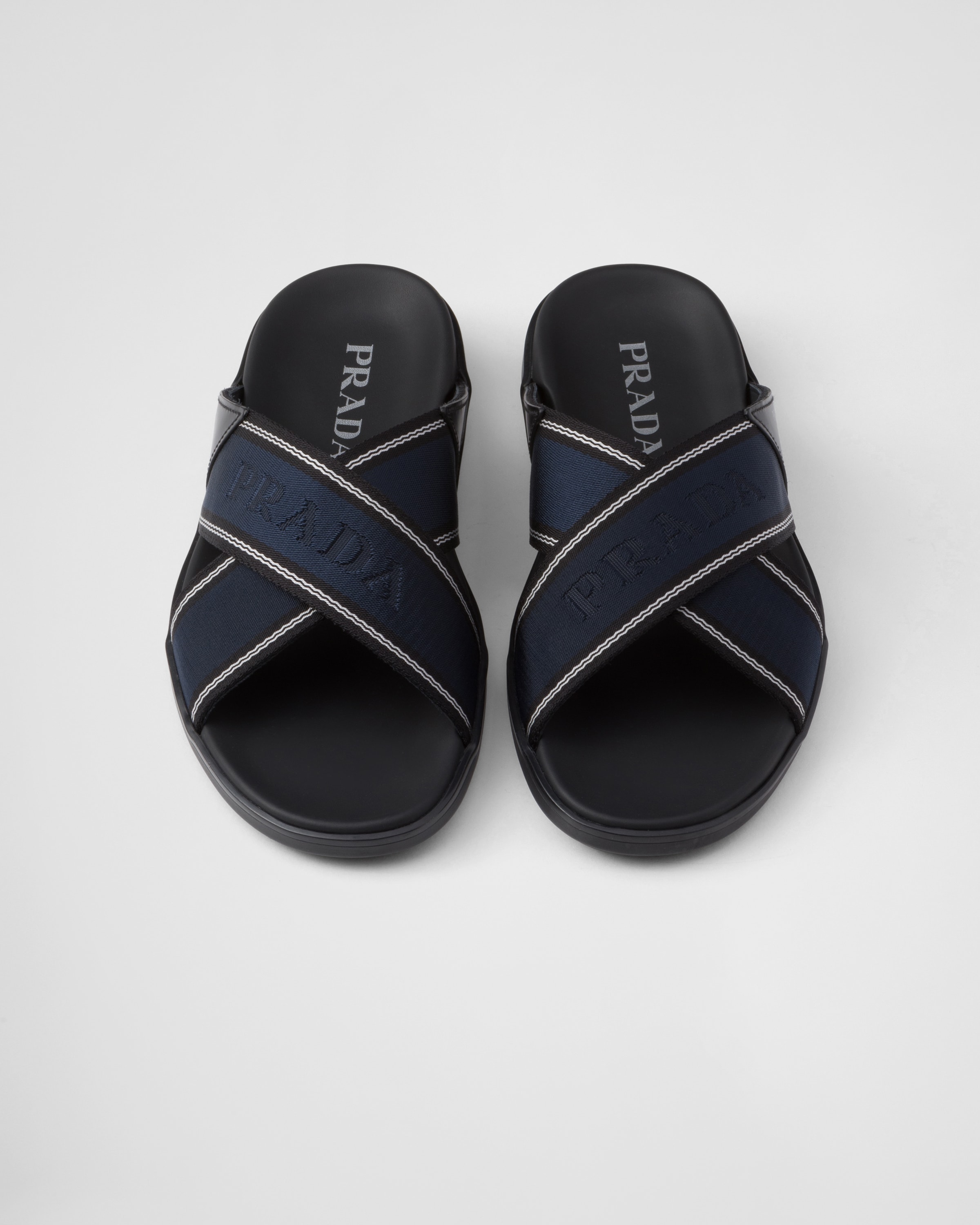Prada Brushed Leather and Re-Nylon Tape Crisscross Slides Designer × Prada Prada Brushed leather and Re-Nylon tape  main image 2