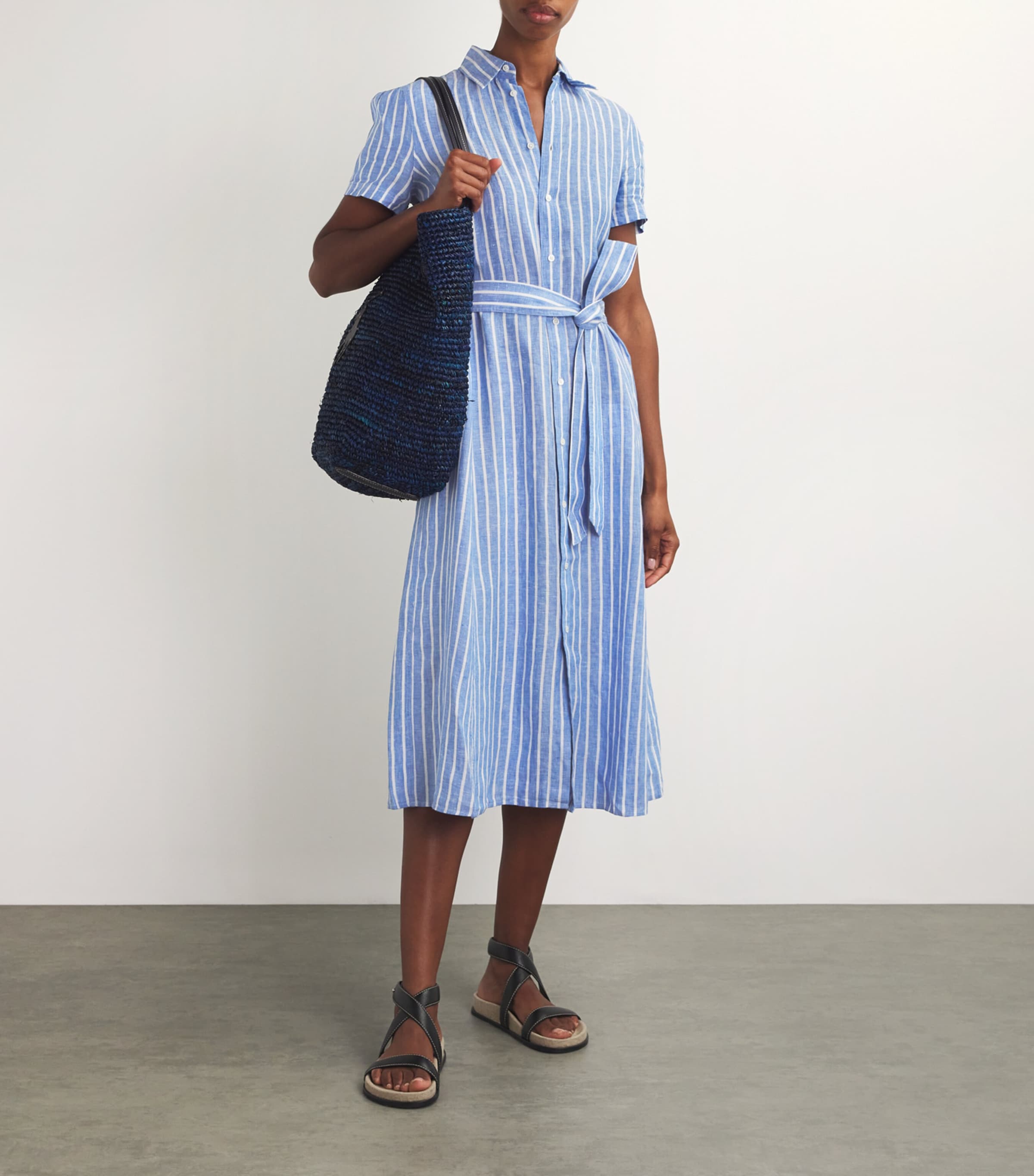 Ralph Lauren Linen Belted Striped Shirt Dress In Blue - 11% Off |  Editorialist