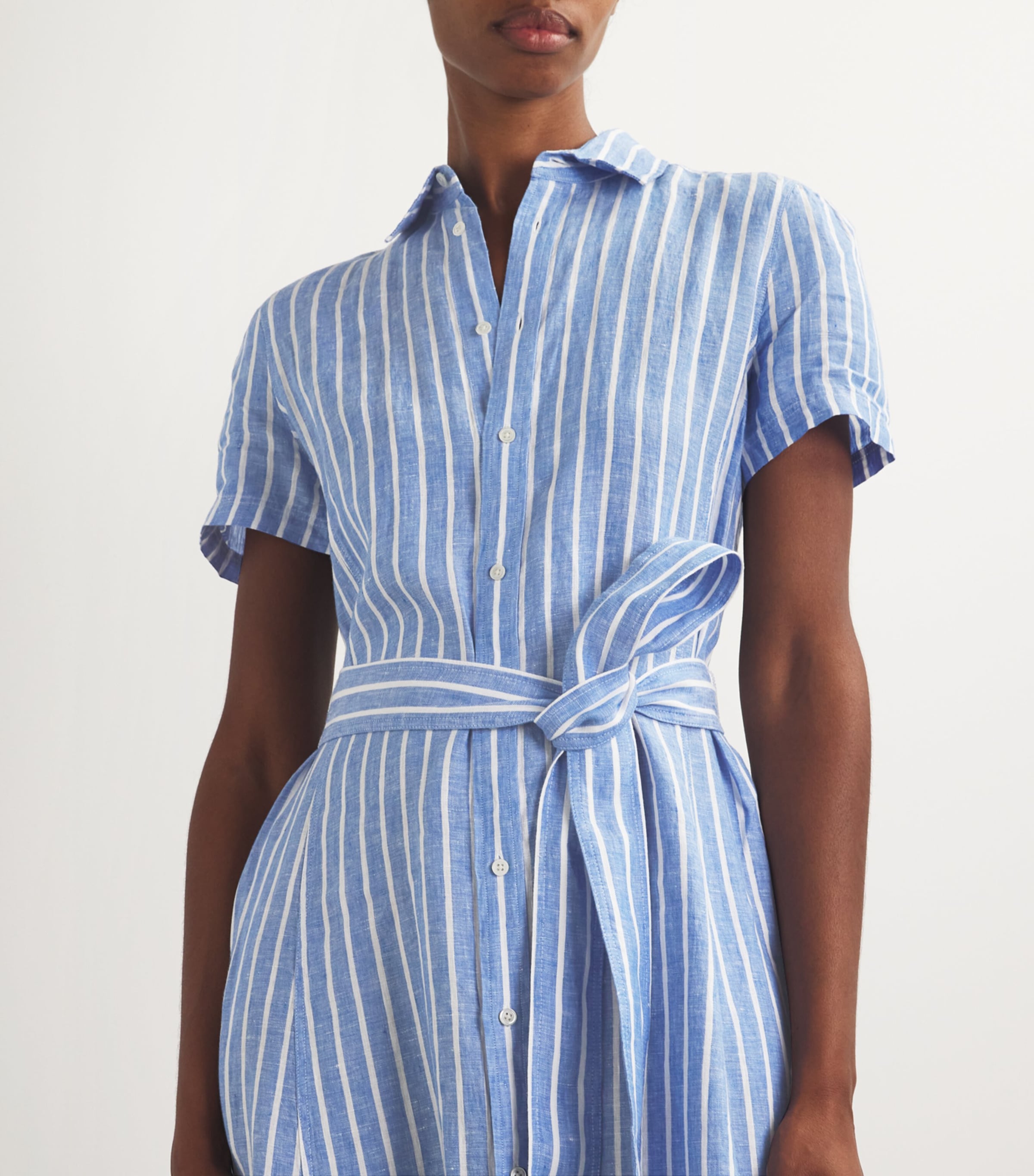 Ralph Lauren Linen Belted Striped Shirt Dress In Blue - 11% Off |  Editorialist