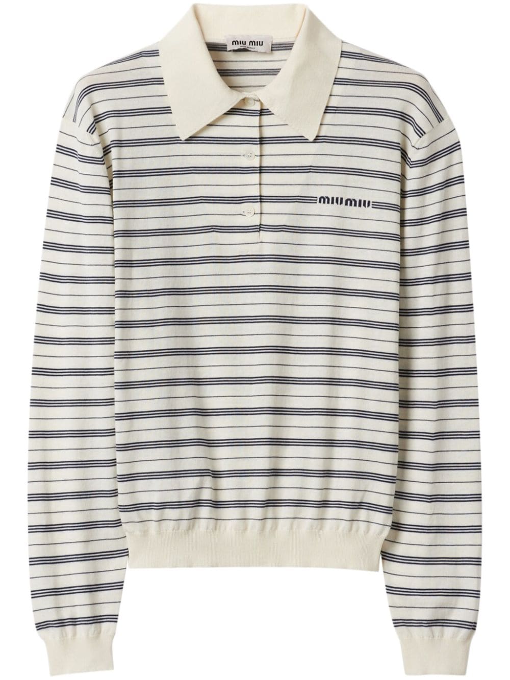 Miu Miu Logo-Print Striped Polo Top - Neutrals | Editorialist