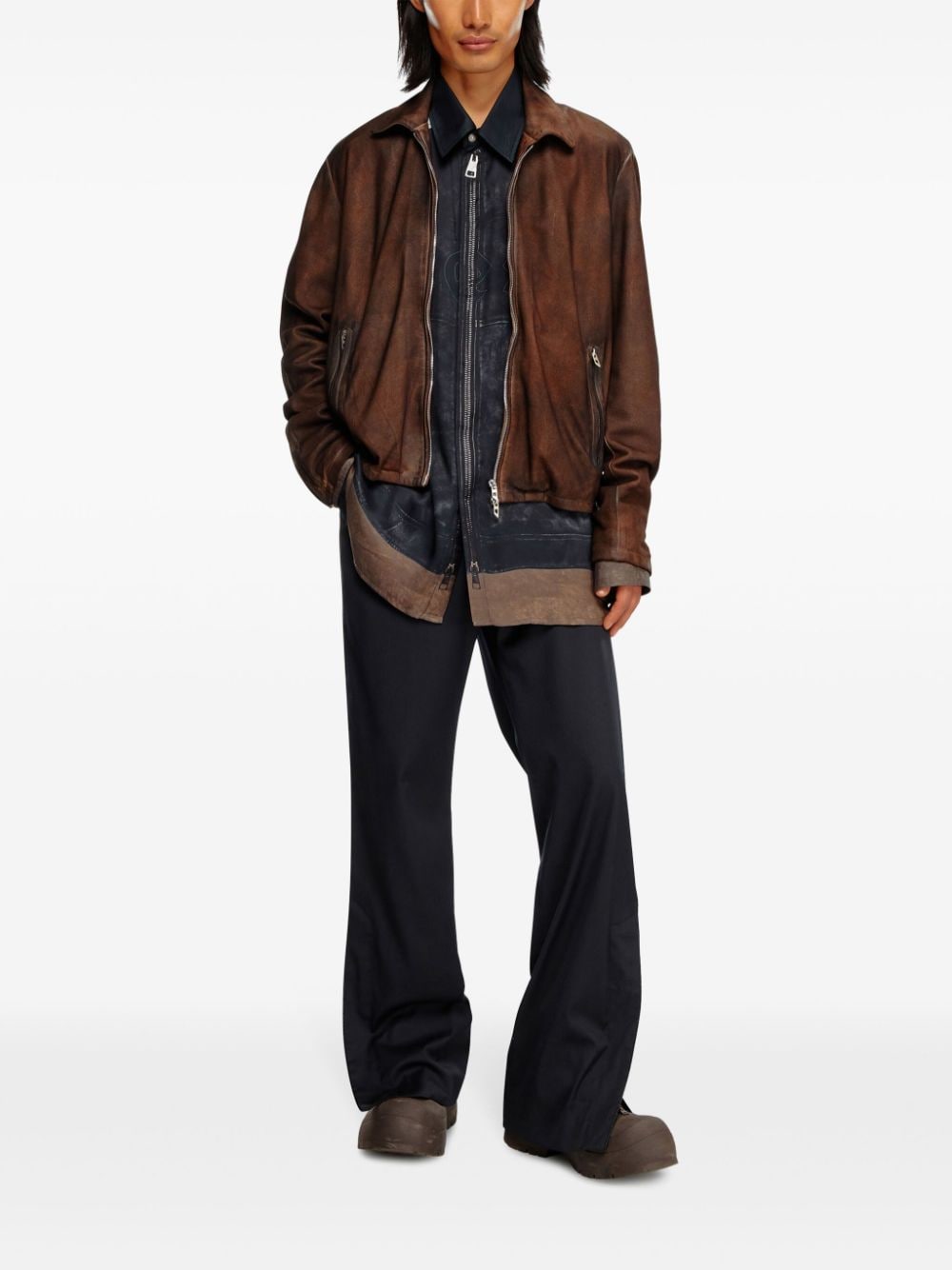 DIESEL® Diesel Logo-Print Zip-Up Shirt