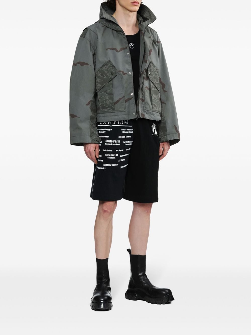 MARINE SERRE Marine Serre Text-Print Cotton Track Shorts