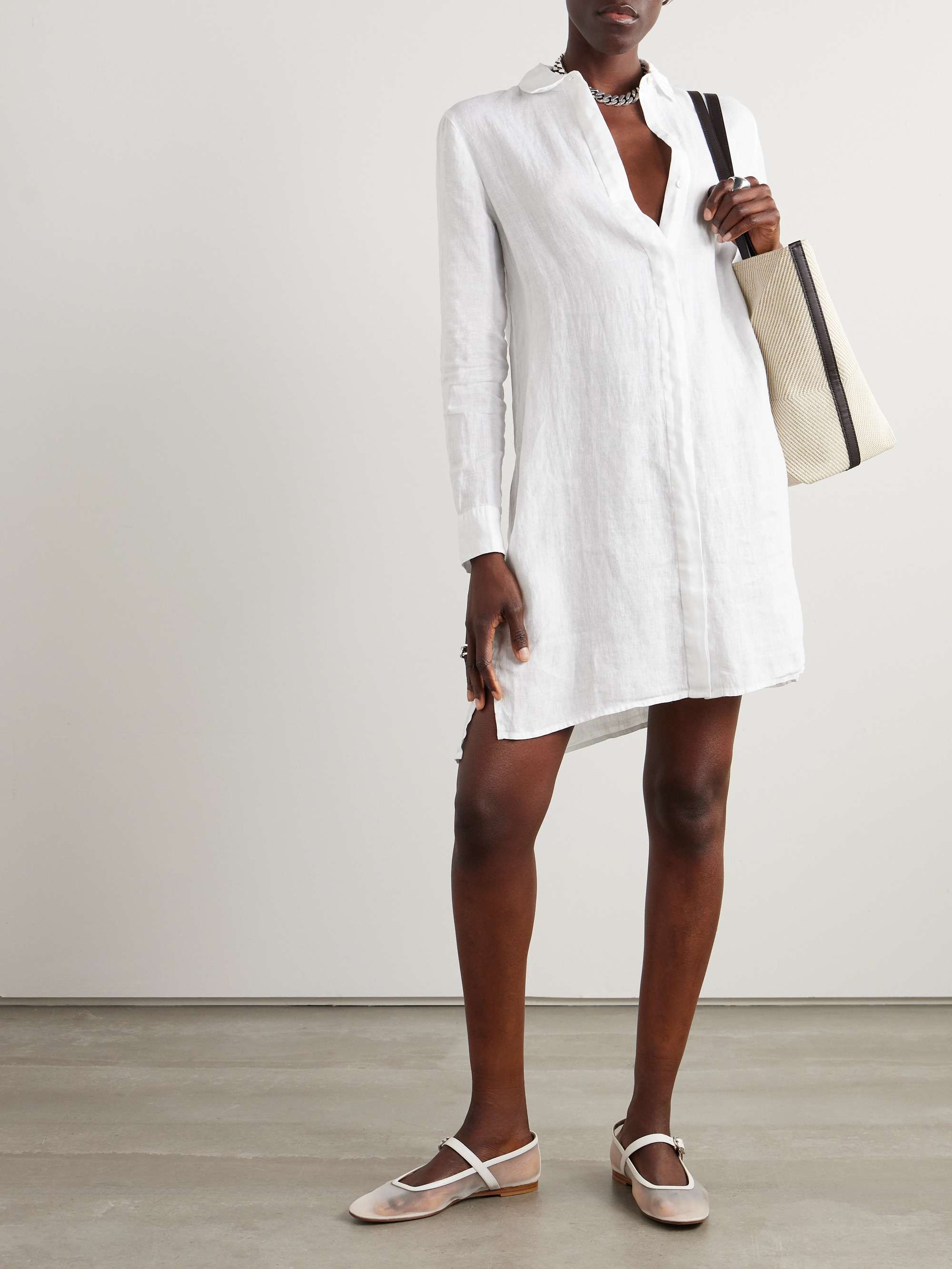 James Perse Linen Midi Shirt Dress - White | Editorialist