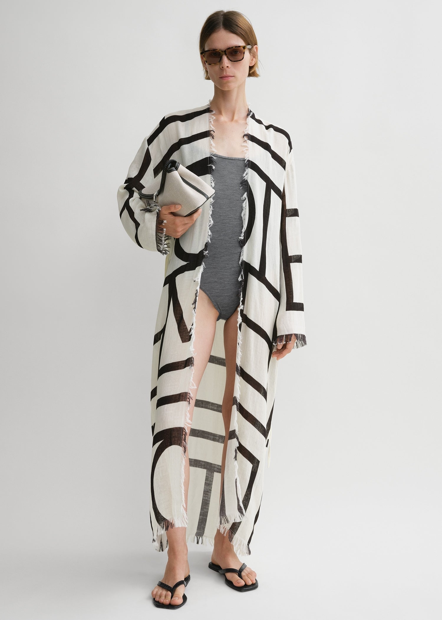 toteme beach dress Monogram Wrap Ecru/Black In Ecru,Black Concealed back zip closure Church backless dress midi Bella Size:14US/46FR/18UK