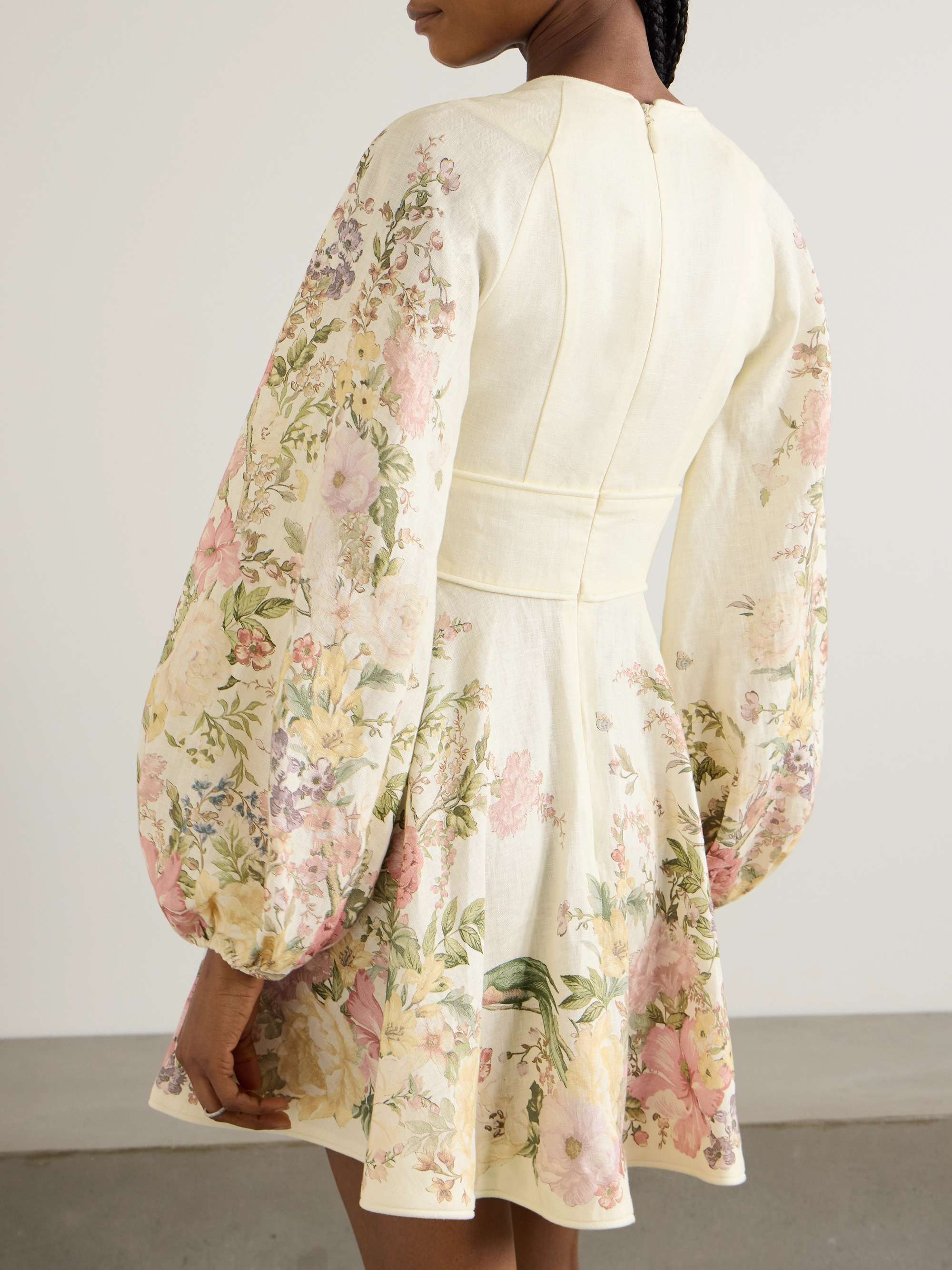 Zimmermann Waverly Plunge Floral-Print Linen Mini Dress In Cream - 40% Off  | Editorialist