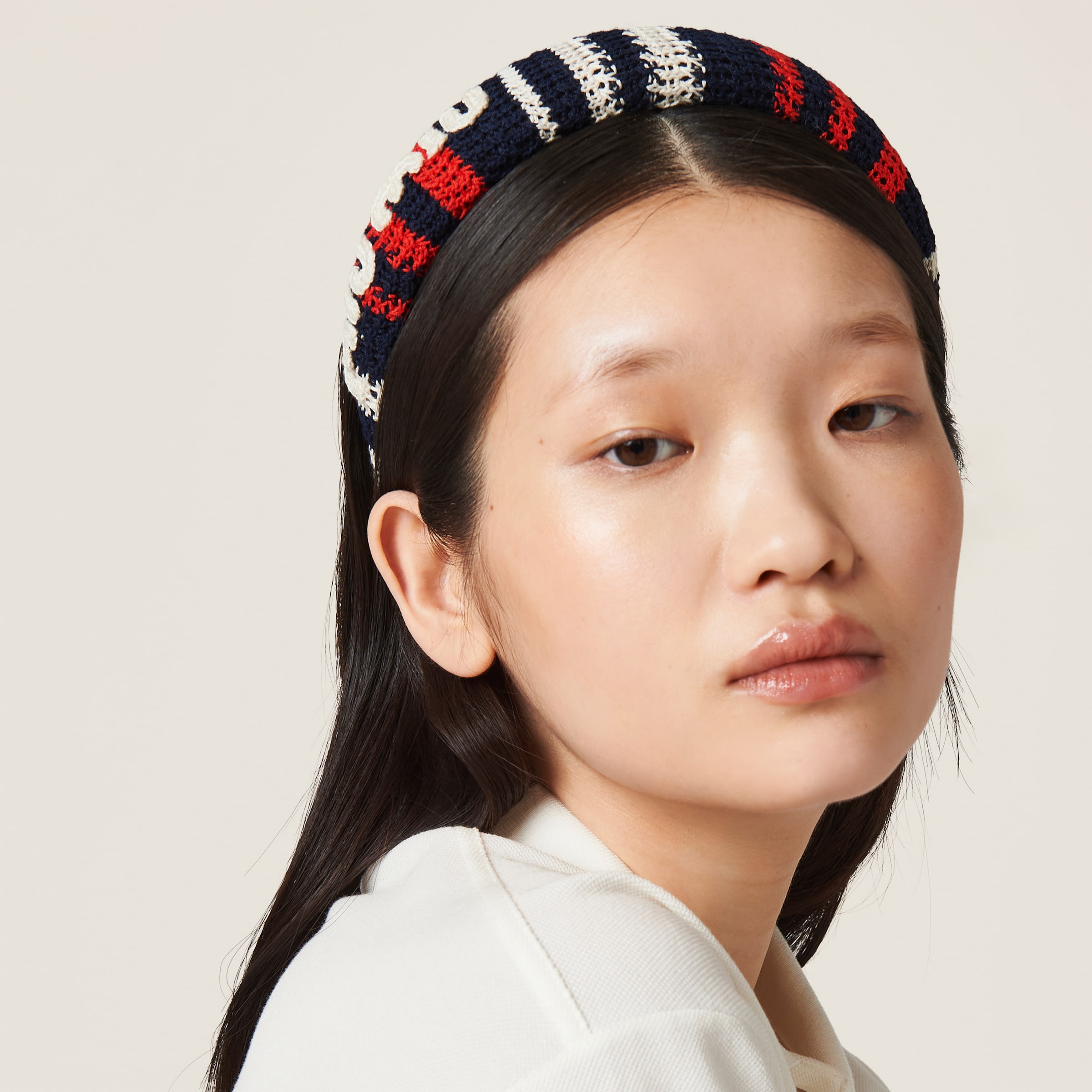Miu Miu Crochet Headband - Blue/Red/White | Editorialist
