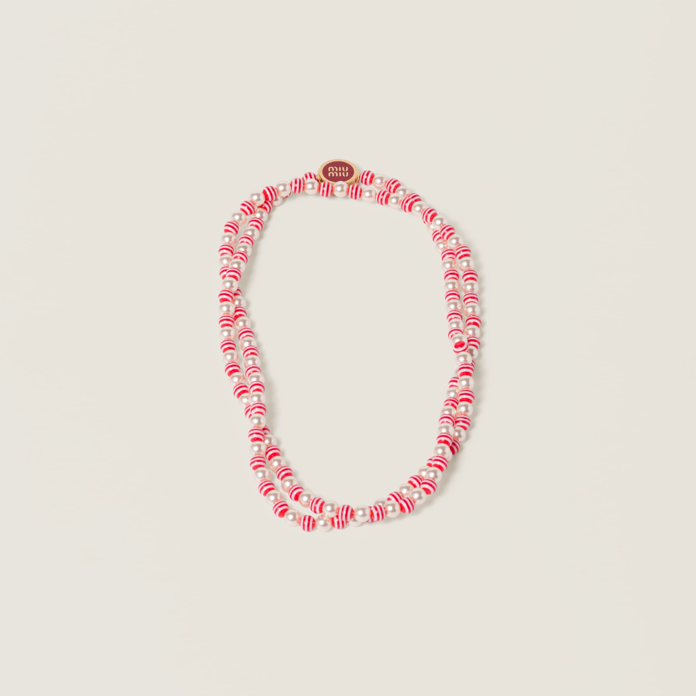 Auth Miumiu Choker Necklace Red/White #304331M31B Miu Miu Metal And Synthetic Pearl Necklace - Red | Editorialist main image 4