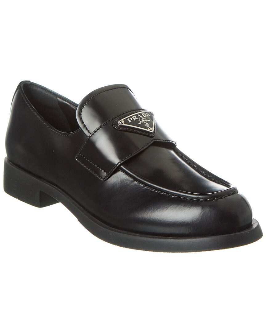 Prada Logo Leather Loafer In Black 20% Off Editorialist