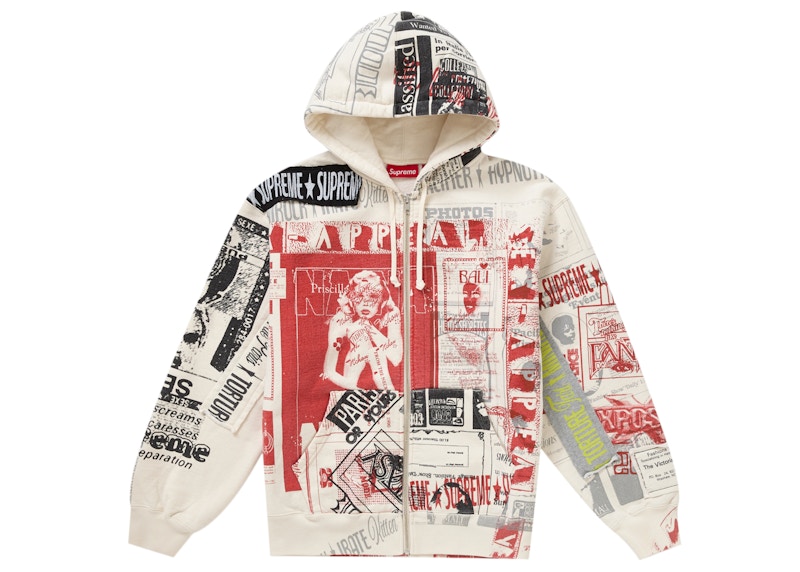 Supreme Collage Zip Up Hooded Sweatshirt - White | Editorialist