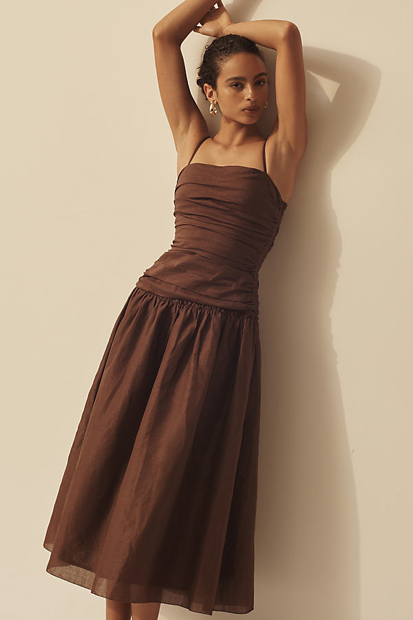 la maise studio gathered drop waist maxi dress La Maise Studio Gathered Drop-Waist Maxi Dress In Brown - 70% Off