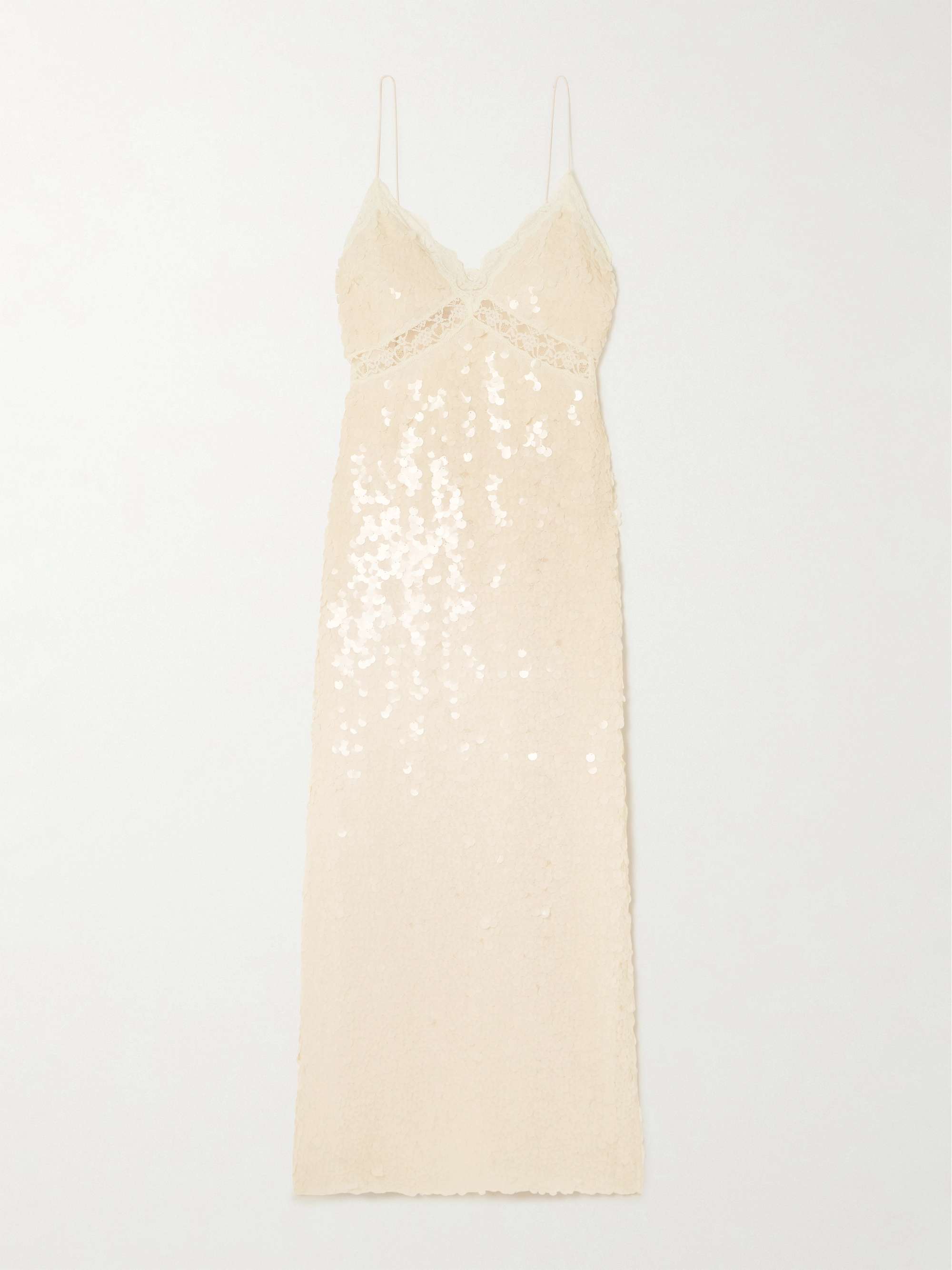 Loveshackfancy Olmine Lace-Trimmed Sequined Maxi Dress In Cream - 50% Off | Editorialist Loveshackfancy Olmine Lace-Trimmed Sequined Maxi Dress In Cream - 50% Off | Editorialist