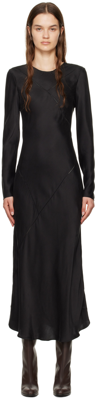formal black long sleeve midi dress Black Burnout Velvet Long Sleeve Midi Dress main image 1
