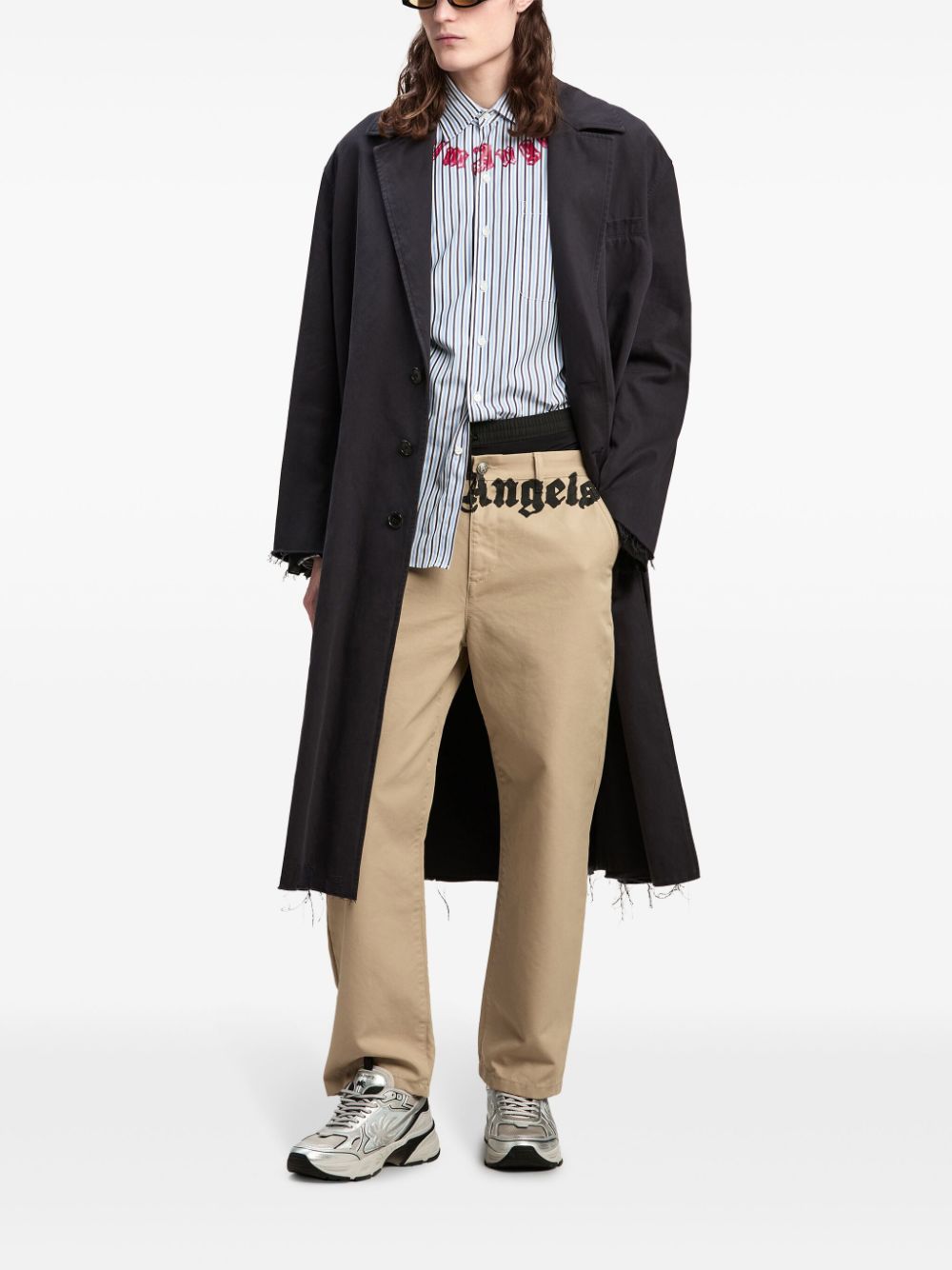 PALM ANGELS logo-print striped cotton shirt