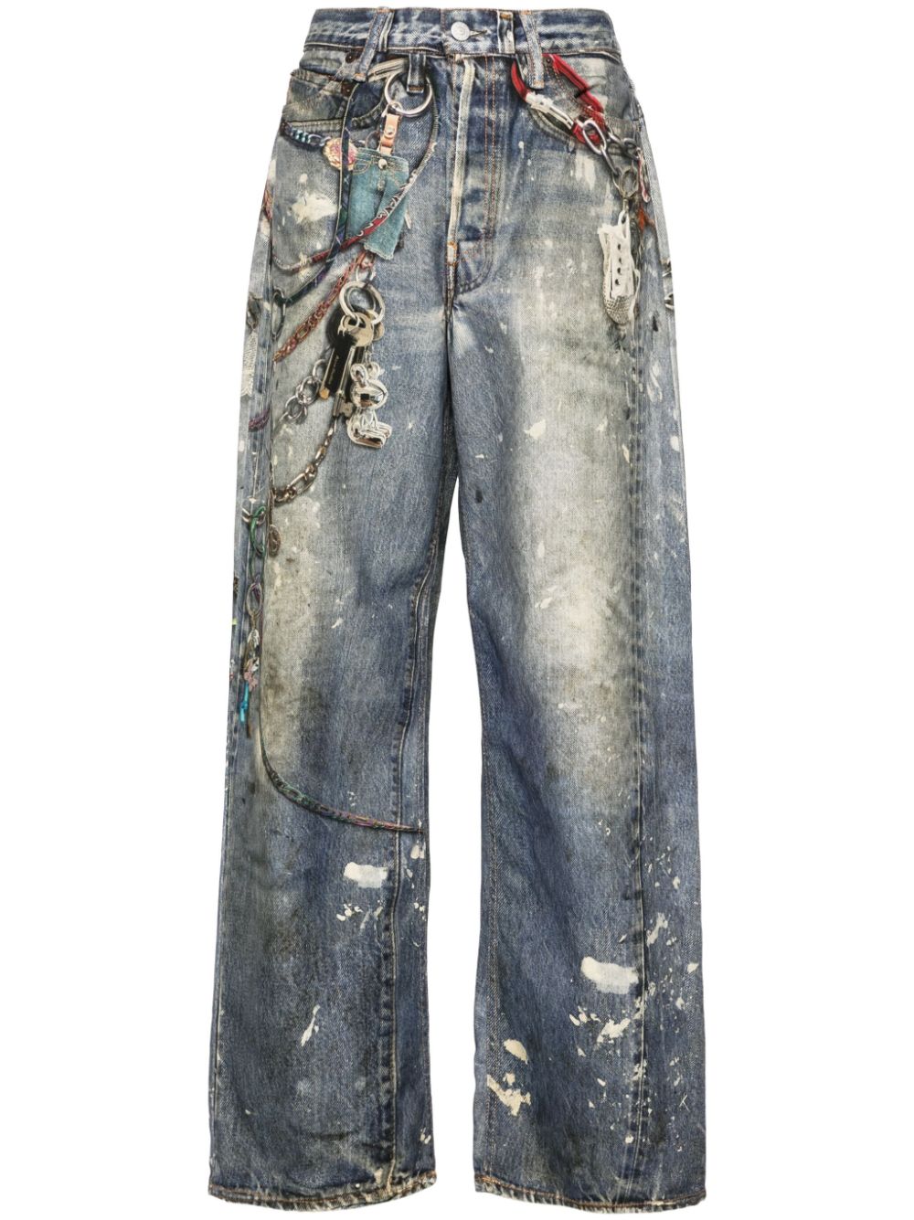 Acne Studios Keychain-Print Wide-Leg Jeans - Blue | Editorialist