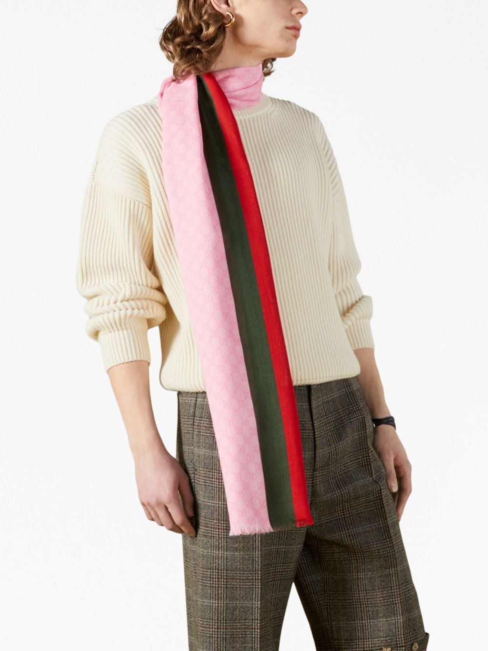 Cashmere Scarf Gg Jacquard Knitted Scarf With Web Gucci Web-Stripe