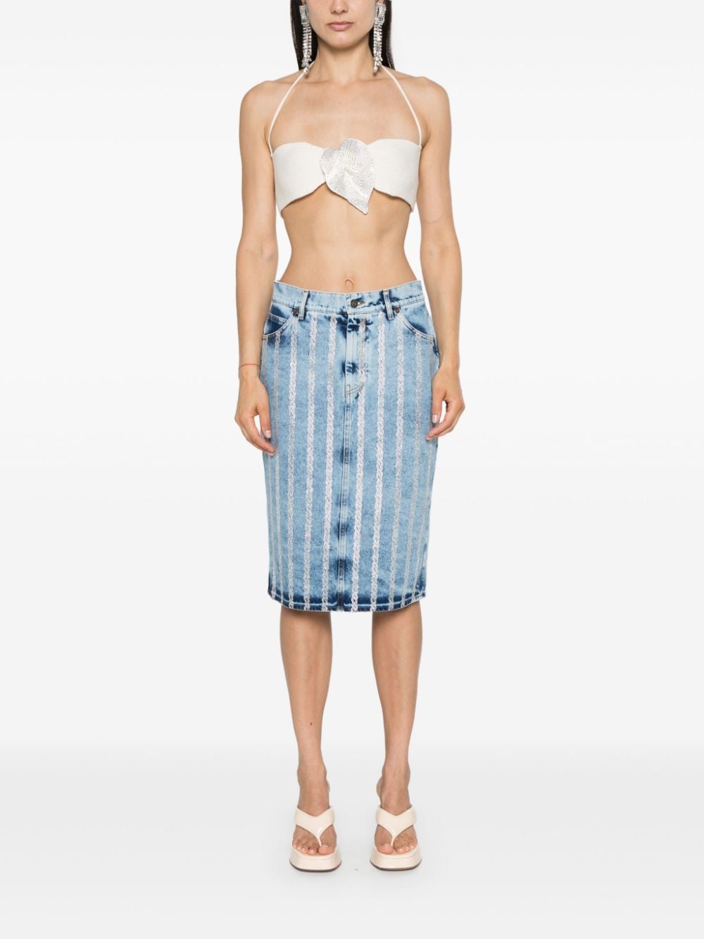 GIUSEPPE DI MORABITO Giuseppe Di Morabito Rhinestone Striped Denim Midi Skirt